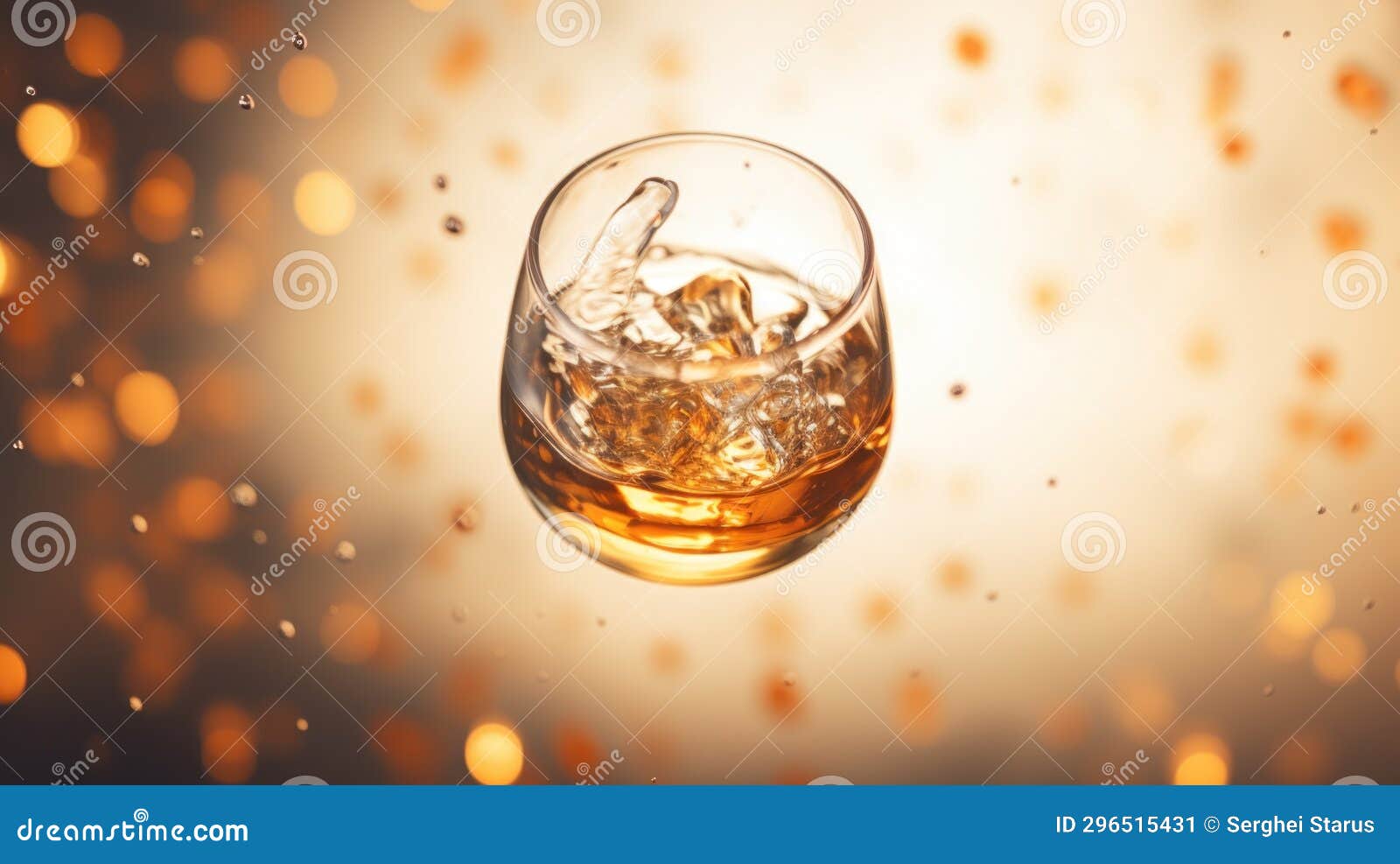 Whisky Glass with Ice and Liquid, AI Stock Image - Image of yellow ...
