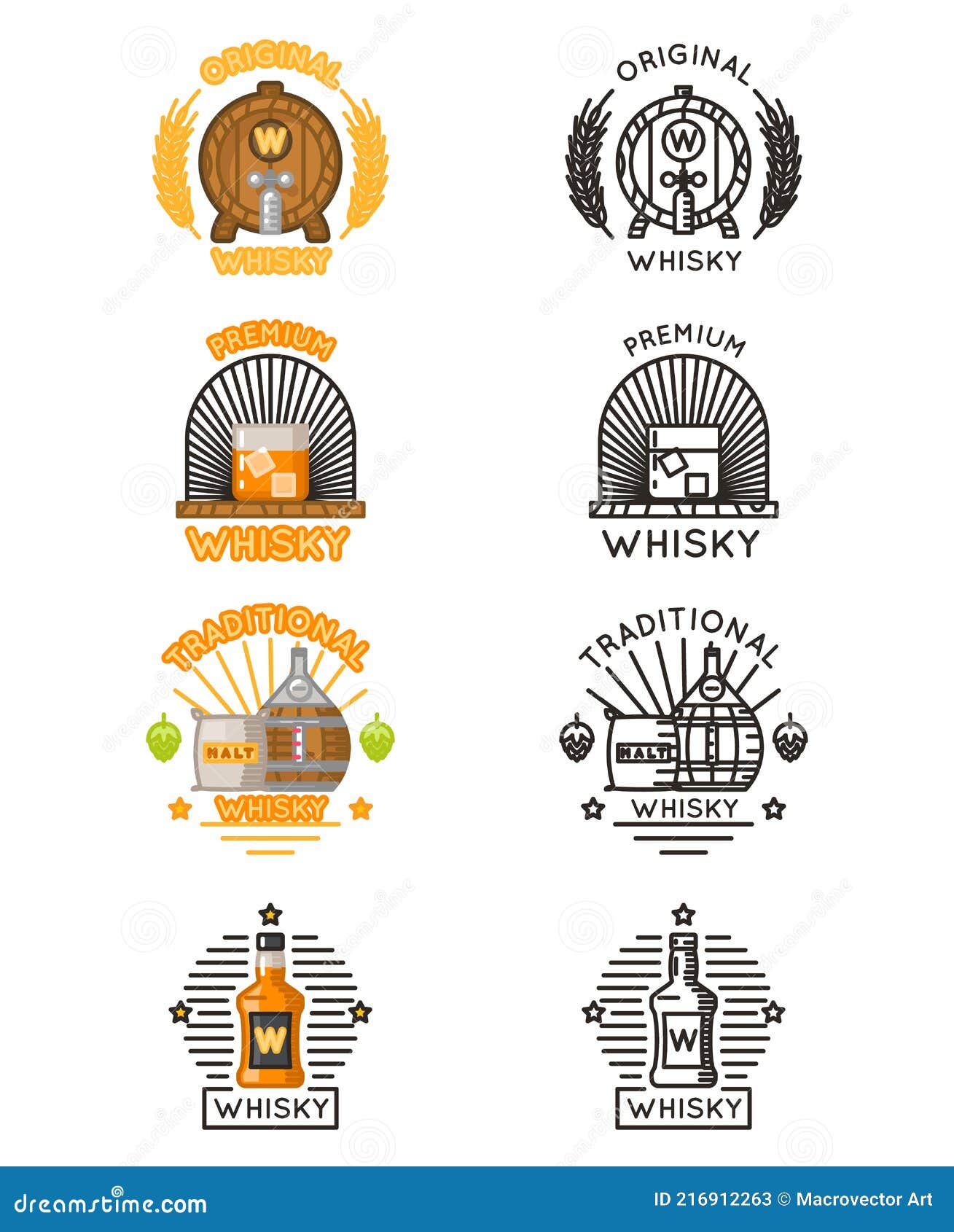 Whisky Logo Set Thin Line Style. Vector Alcohol Drinks Modern Labels ...