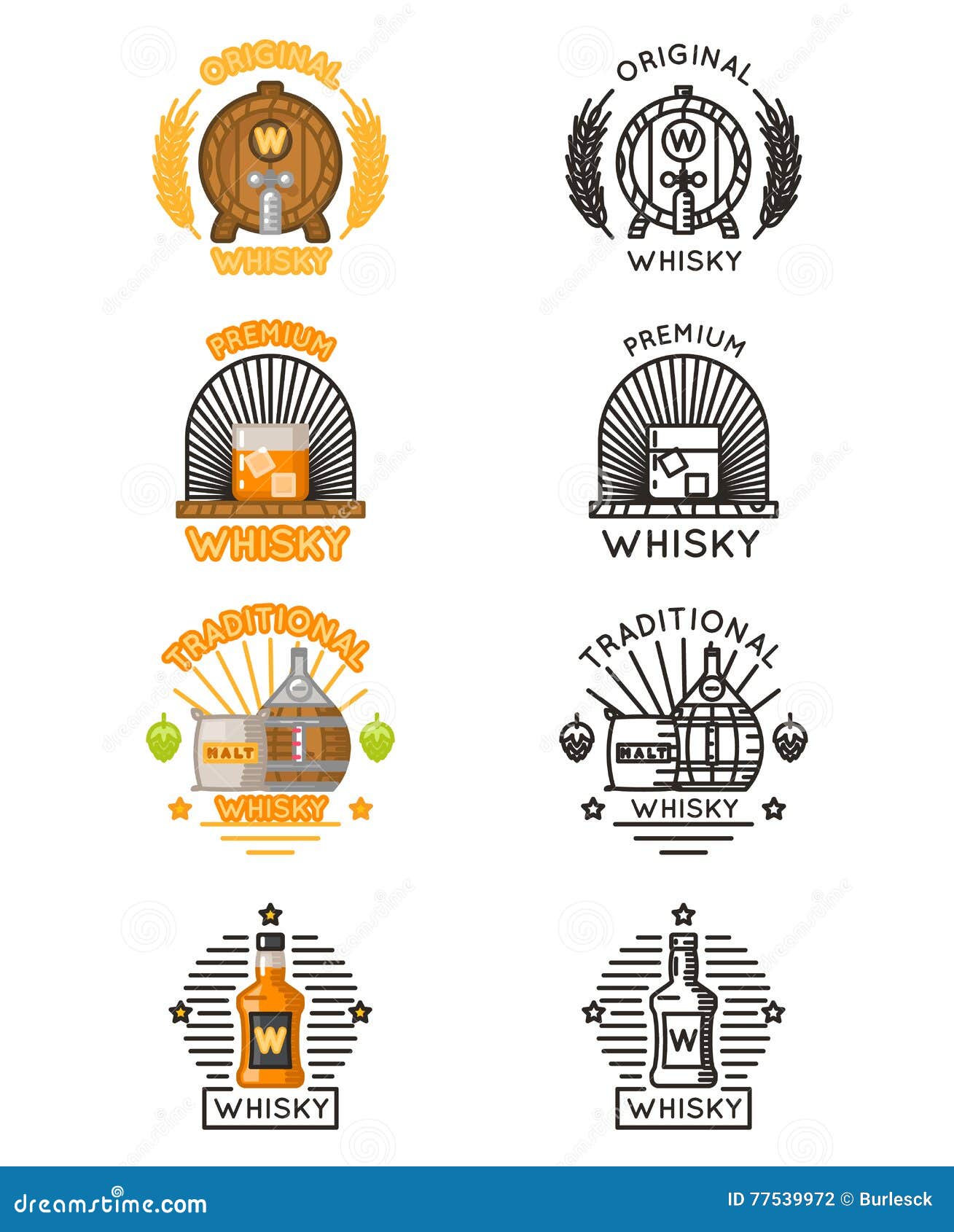 Whisky Logo Set. Vector Alcohol Drinks Logotypes for Distilleries and ...