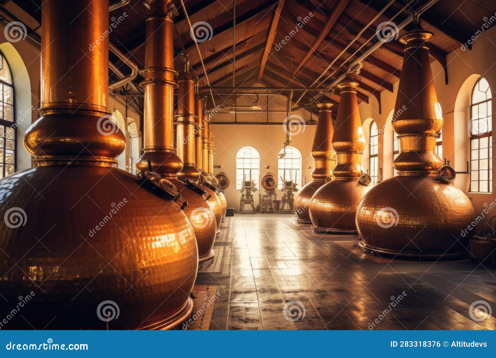 Whisky Stills in a Traditional Distillery Setting Stock Illustration ...