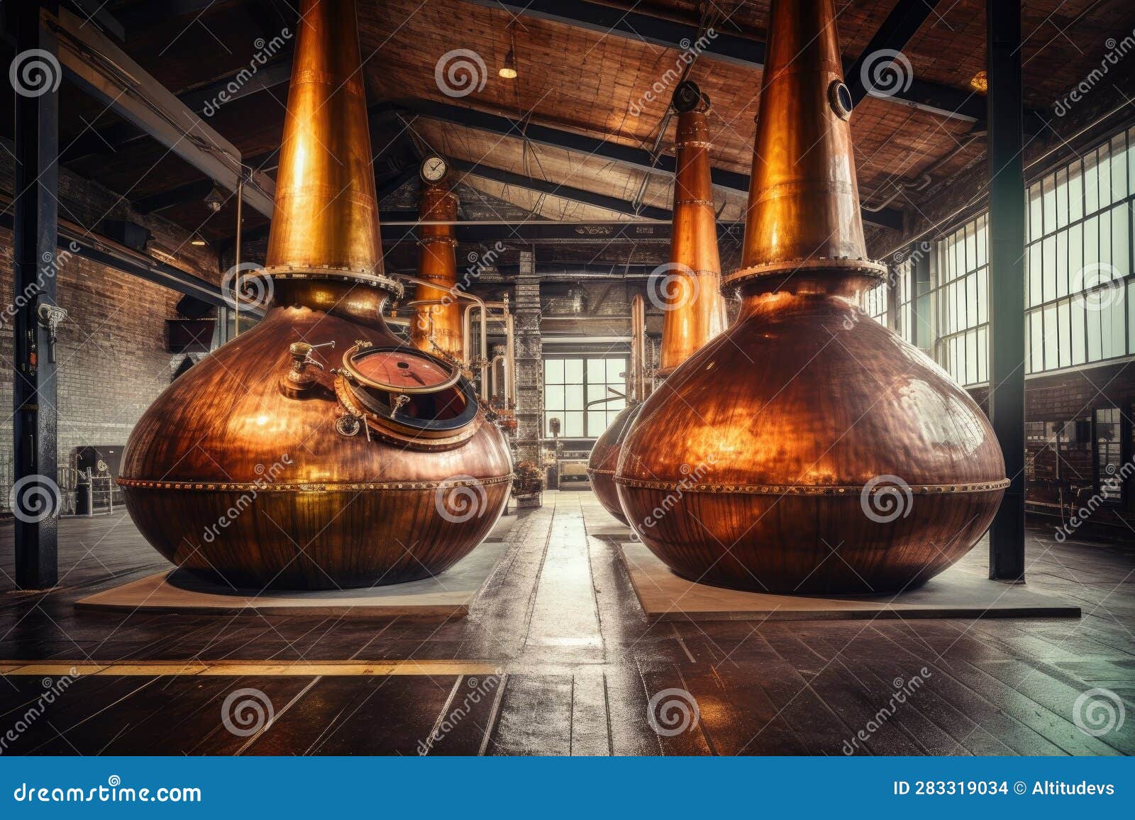 Whisky Stills in a Traditional Distillery Setting Stock Illustration ...