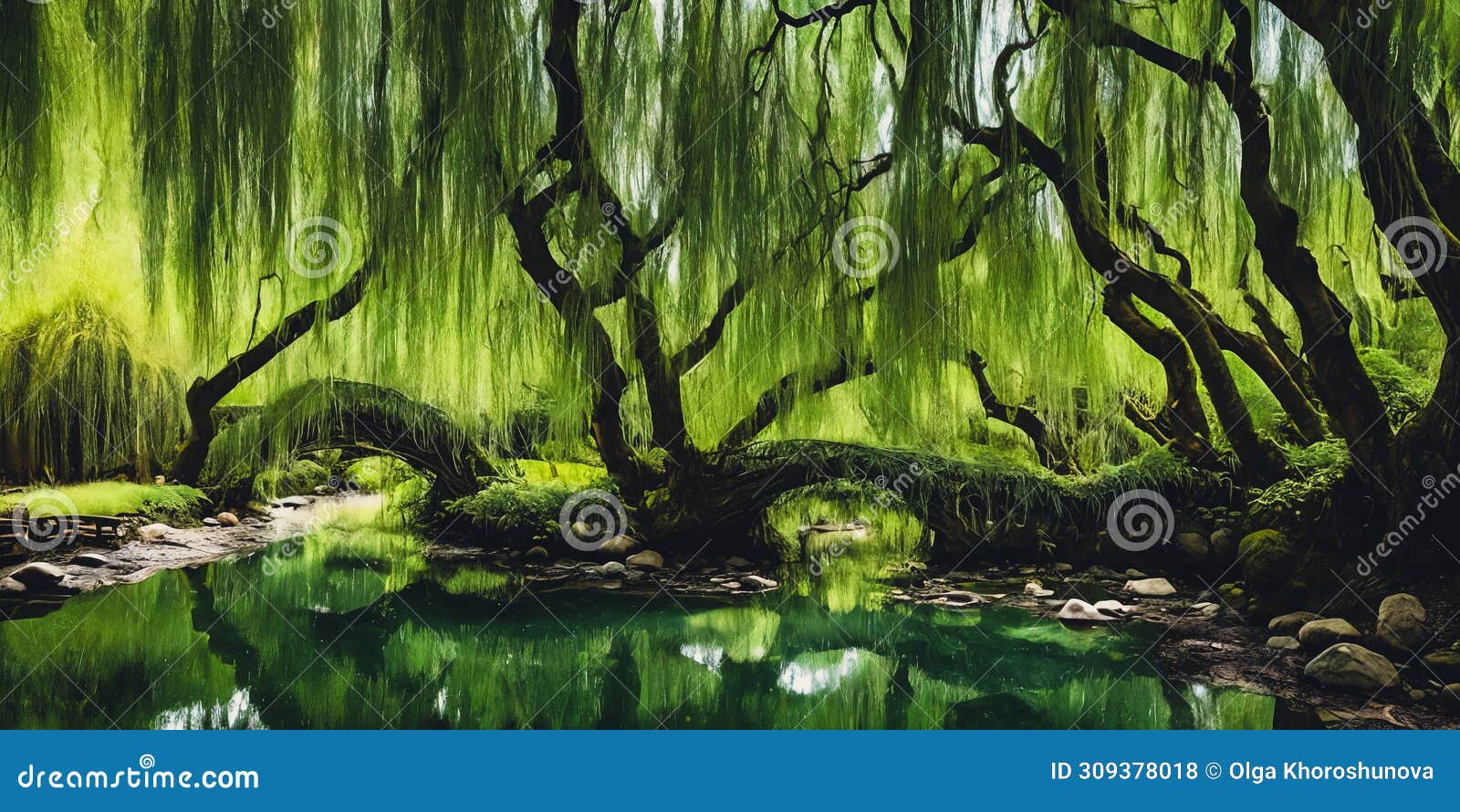 Whispering Willow Grove. Beneath Ancient Willow Trees, Their Long ...