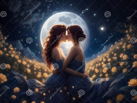 Whispers of the Night: a Romantic Moonlit Rendezvous Stock Illustration ...