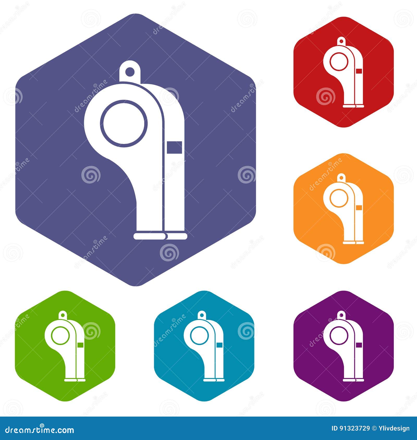 Whistle icons set hexagon stock vector. Illustration of flat - 91323729
