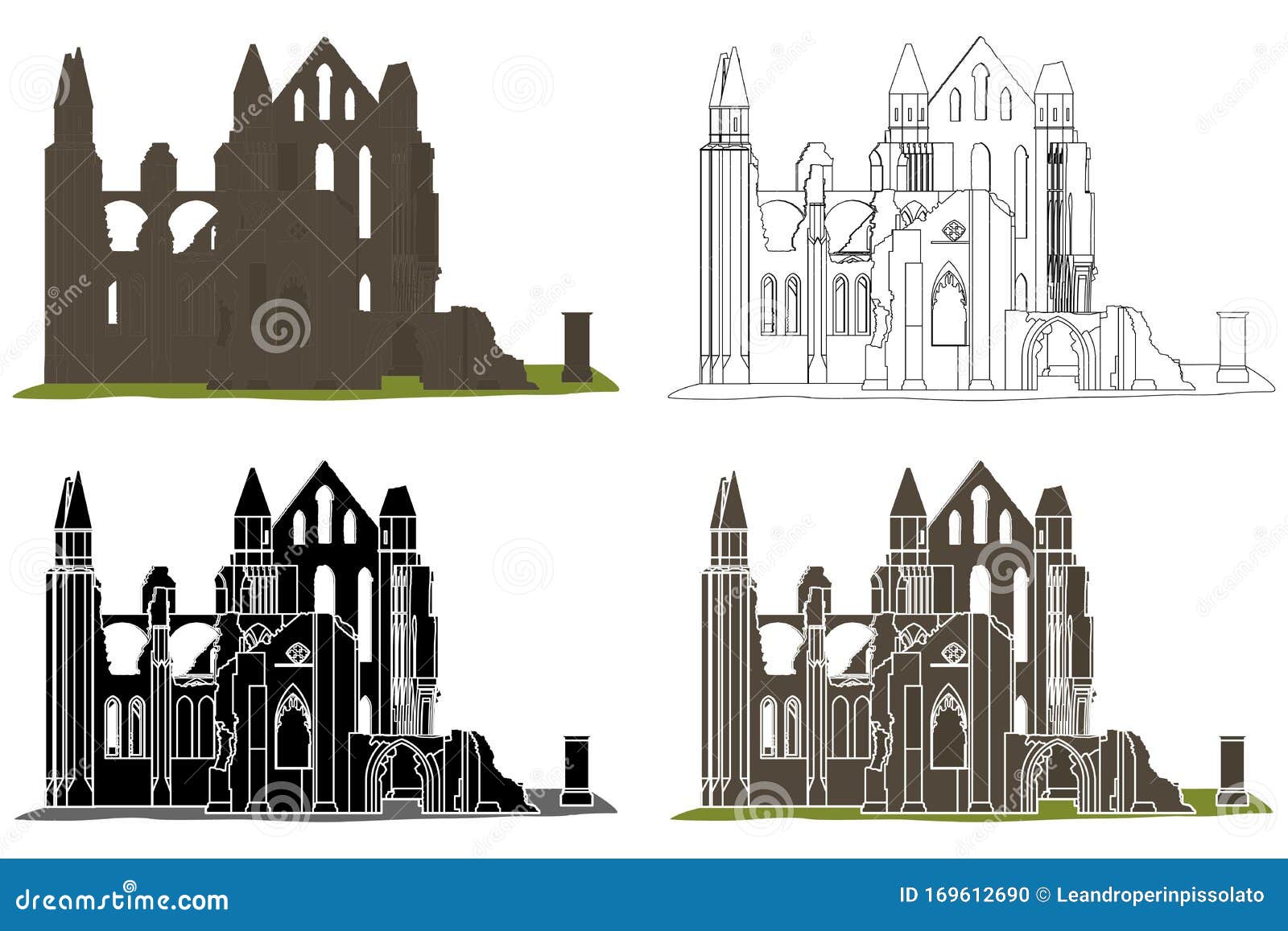 Whitby abbey in front view stock vector. Illustration of great - 169612690
