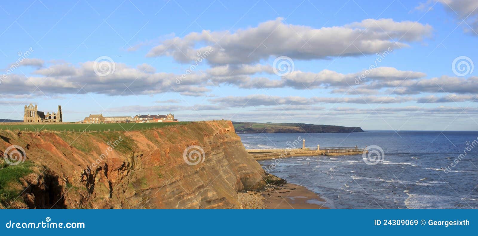 Whitby Abbey Ruins and Cliffs from Cleveland Way. Stock Image - Image ...