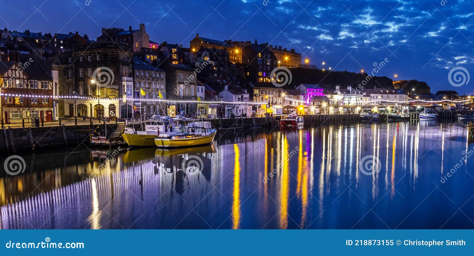 Whitby at night editorial image. Image of abbey, light - 218873155