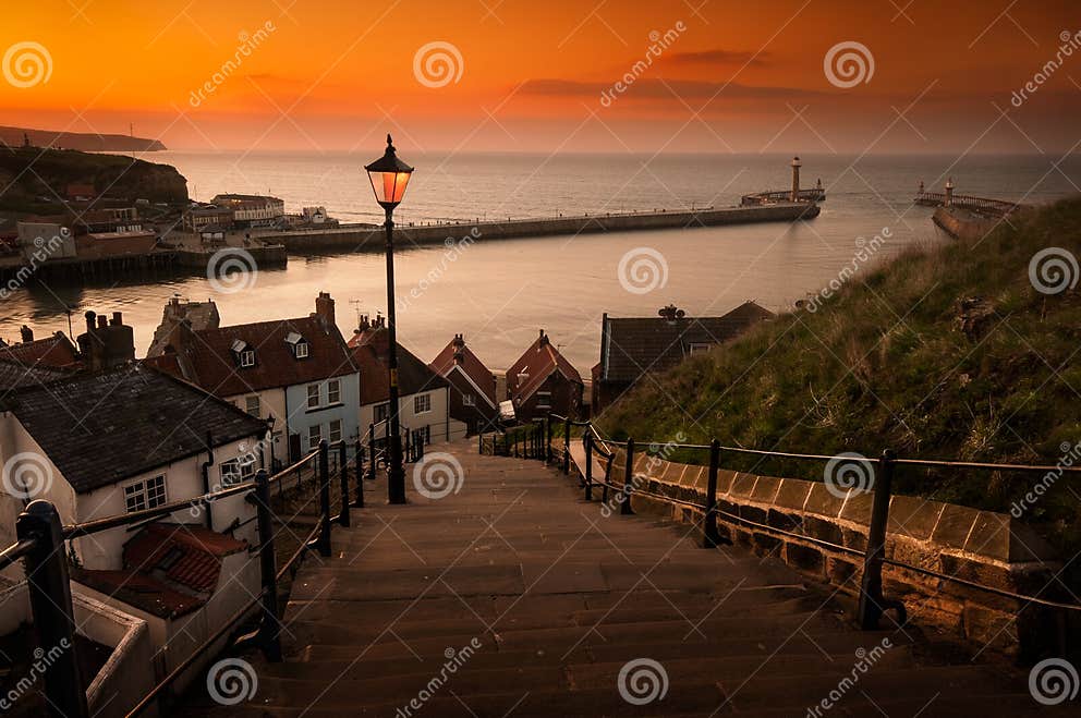 Whitby Steps at Sunset stock image. Image of steps, hillside - 29012243