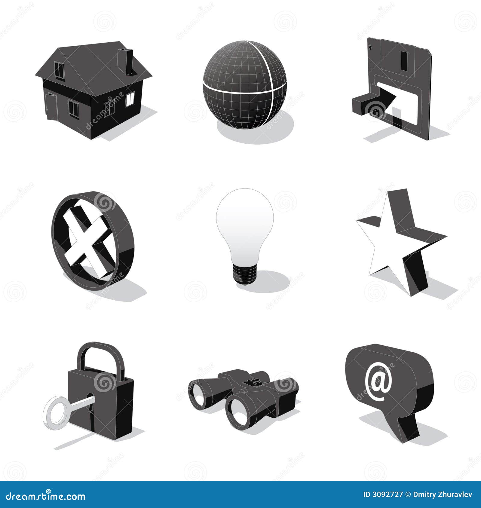 White 3D icon set 01 stock vector. Illustration of button - 3092727