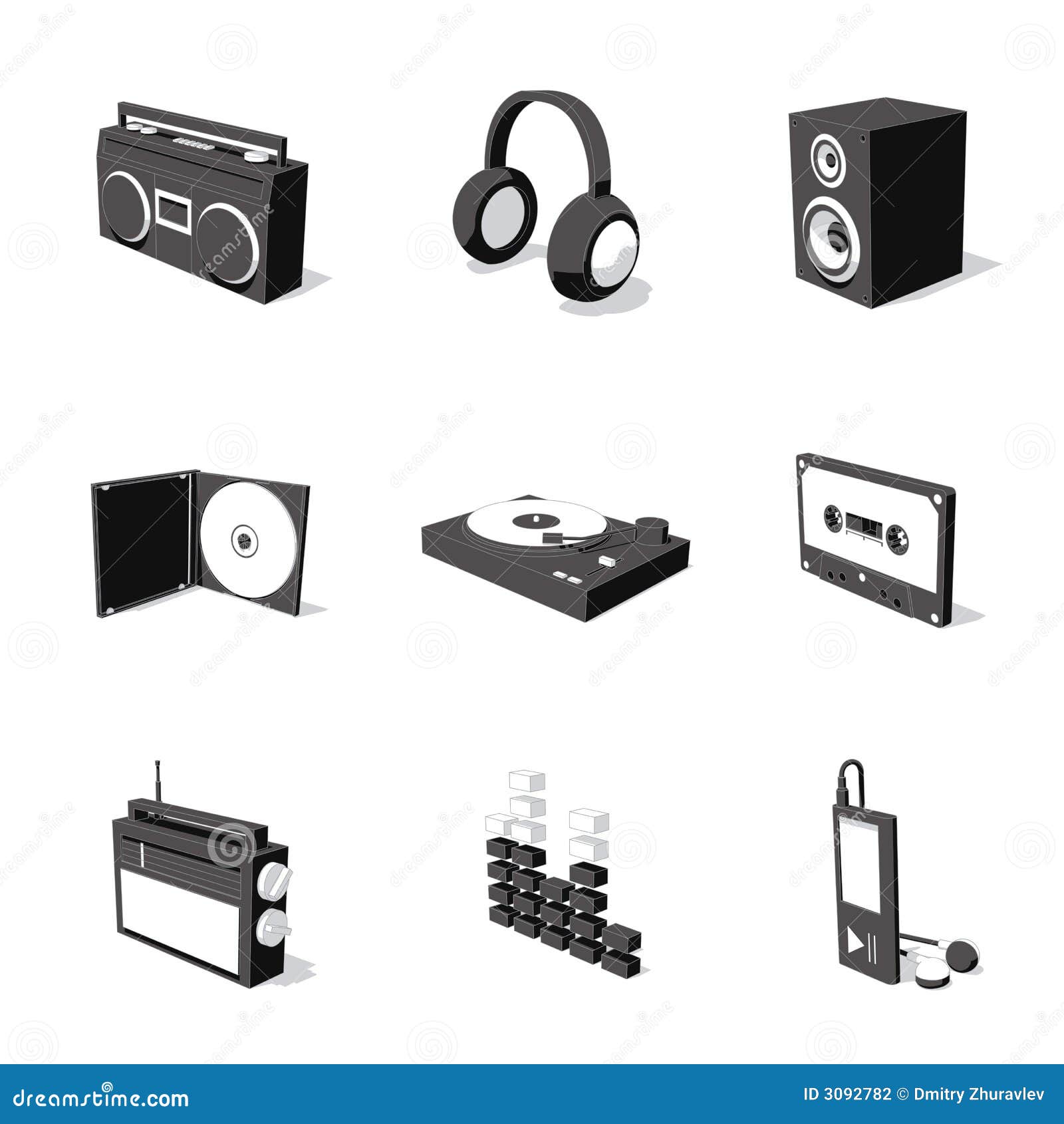 White 3D icon set 07 stock vector. Illustration of tape - 3092782