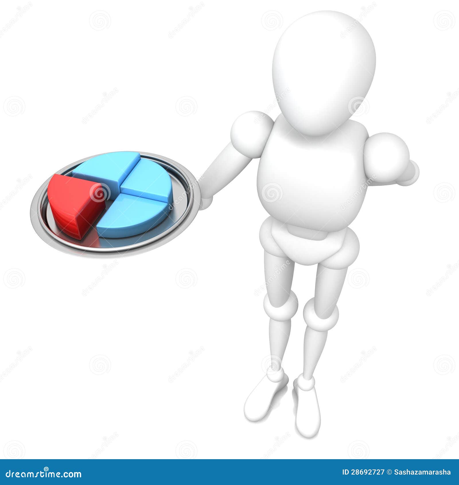 White 3d Man with Financial Pie Chart on a Tray Stock Illustration ...