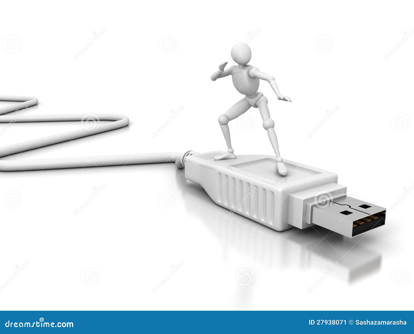 White 3d Man Surfing on White Usb Connection Cable Stock Illustration ...