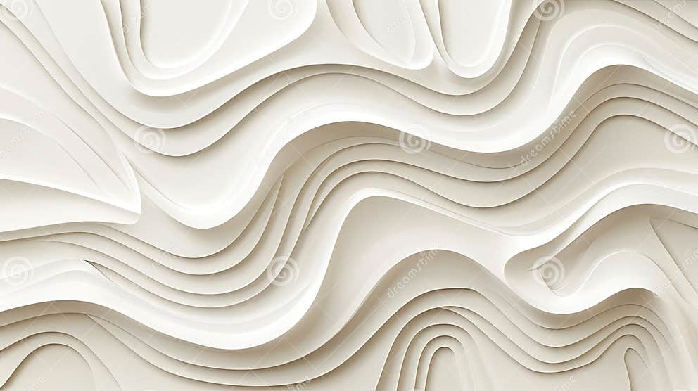 A White, Abstract Background with a 3D Rendered Pattern of Wavy ...