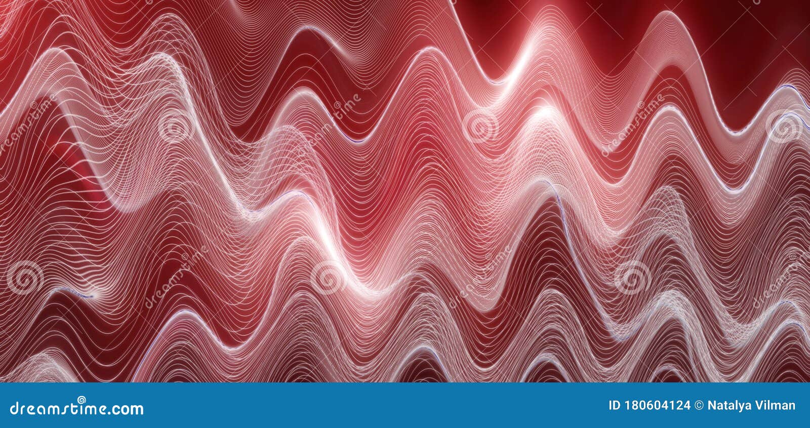 White Abstract Chaotic Waves on a Red Background. Panoramic ...