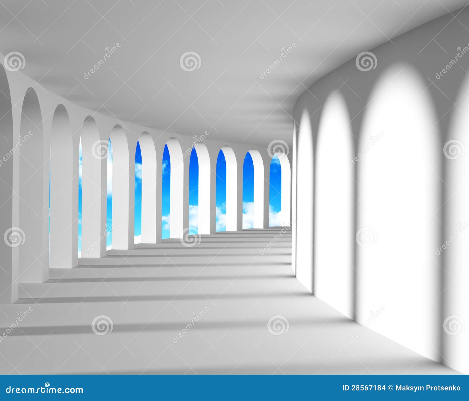 White Abstract Corridor with Columns Stock Illustration - Illustration ...