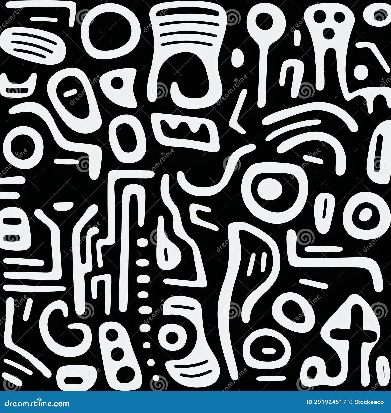 Minimalist Doodle Poster with Squiggly Lines and Abstract Shapes Stock ...