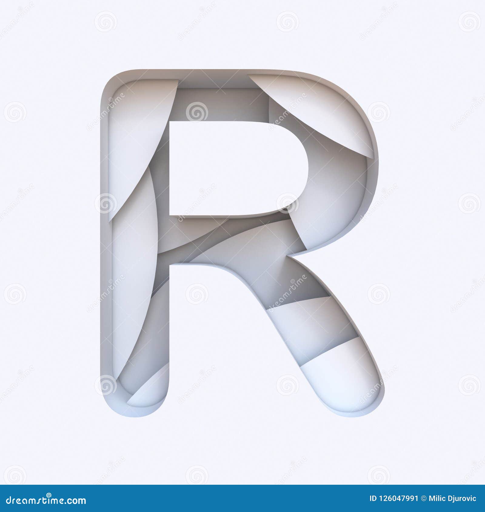 White Abstract Layers Font Letter R 3D Stock Illustration ...