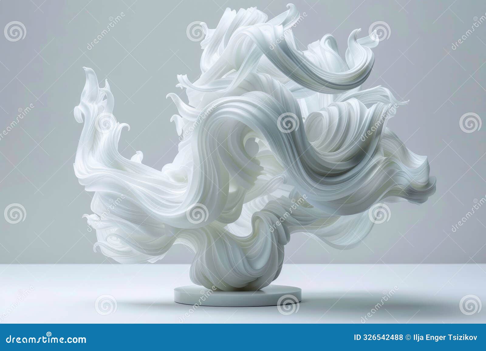 White Abstract Shape with Smooth Lines and Swirling Material on a White ...