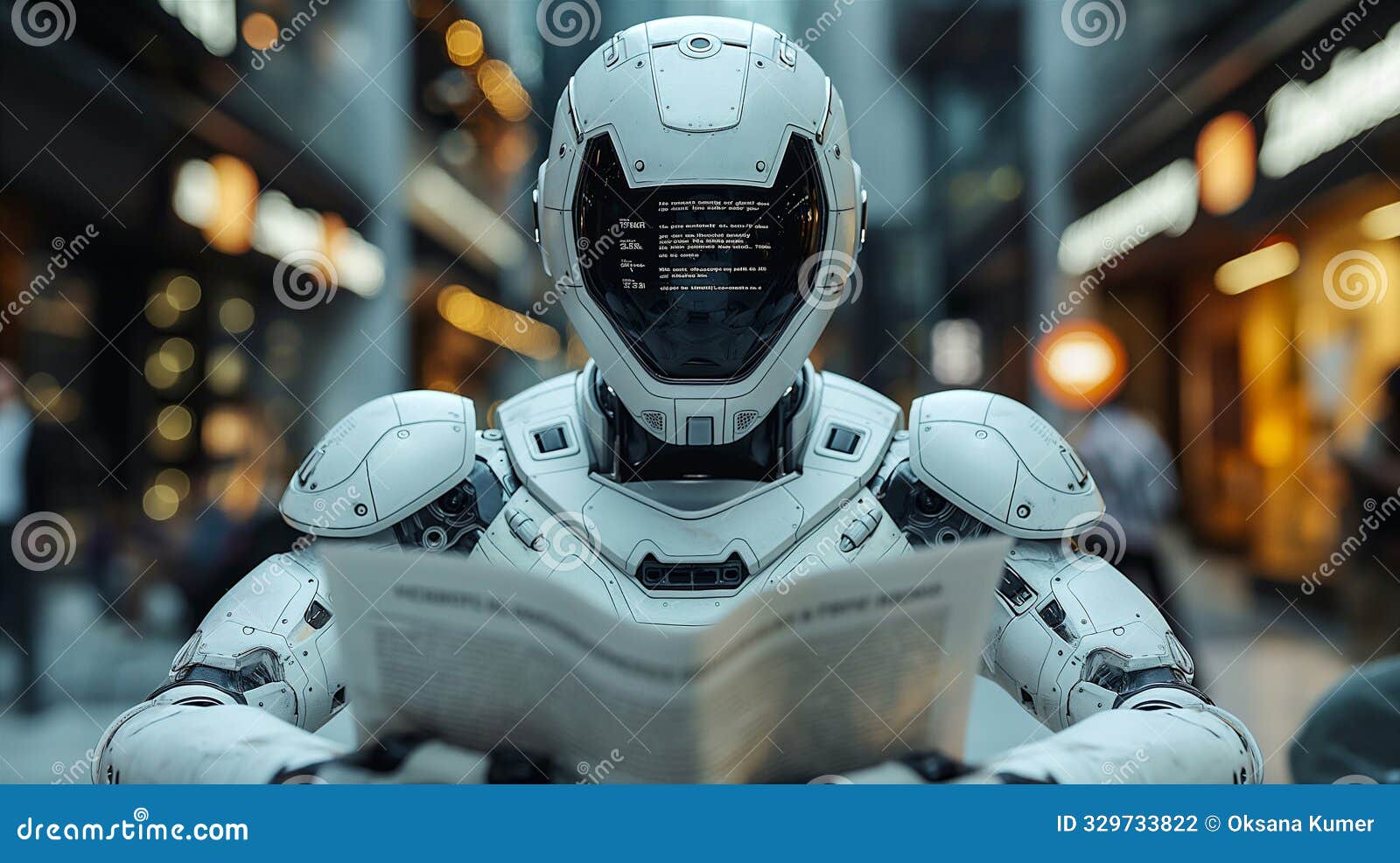 White AI Robot Sitting at Desk in Office Environment during Working ...