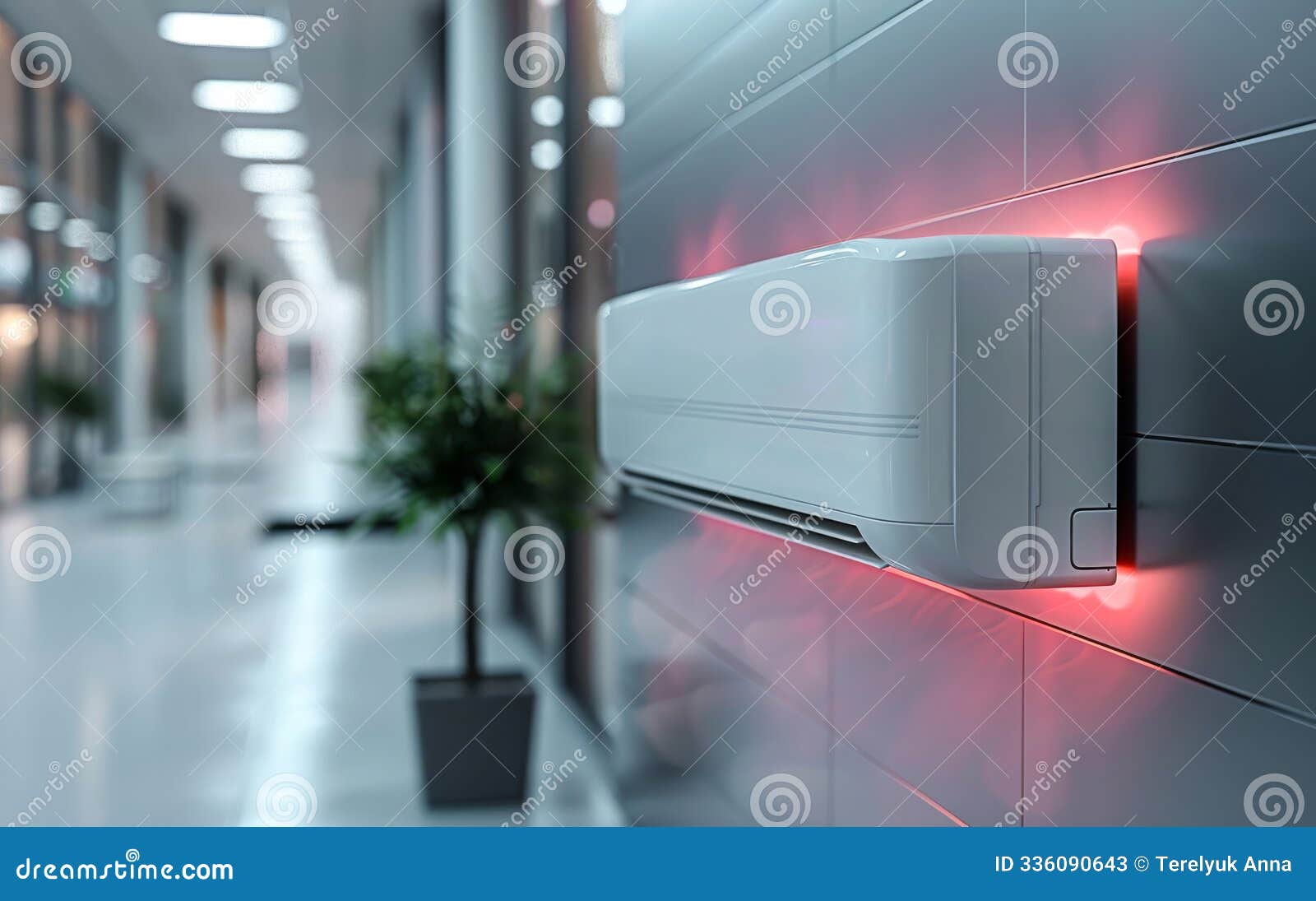 A White Air Conditioner with Red Lights on it Stock Image - Image of ...
