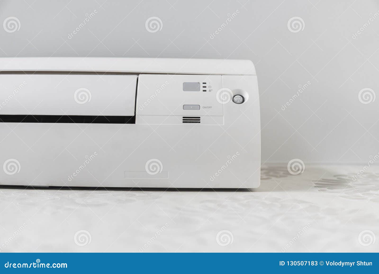 White Air Conditioner System on White Wall in a Room. Stock Image ...