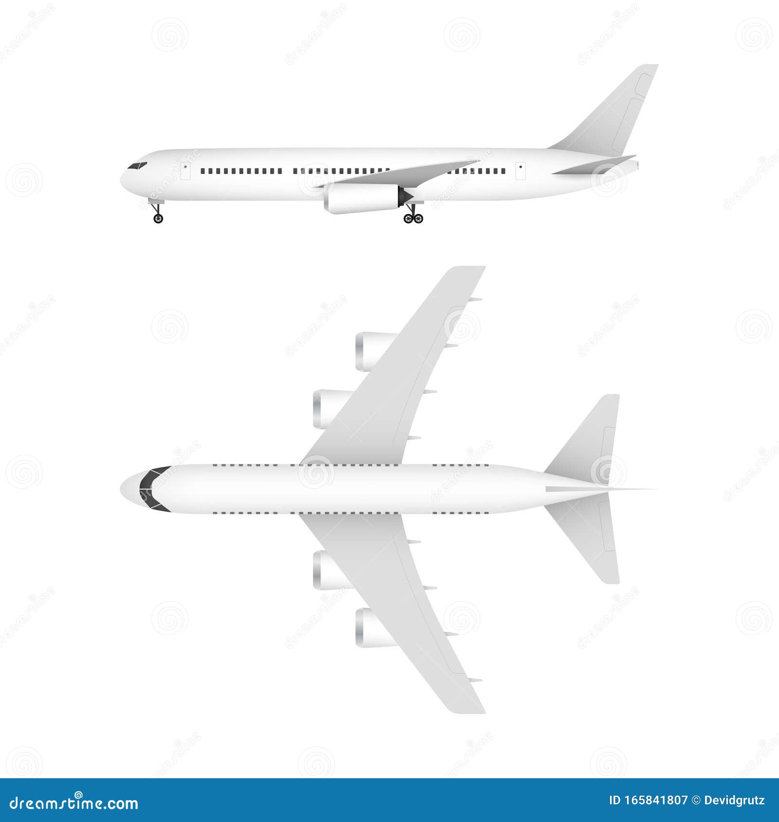 White Airplane on a White Background in Profile, Isolated. Vector Stock ...