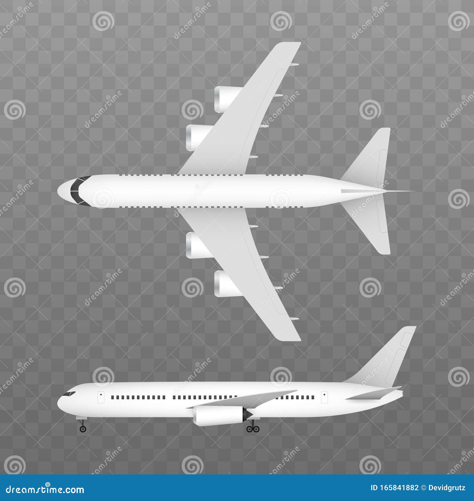 White Airplane on a White Background in Profile, Isolated. Vector Stock ...