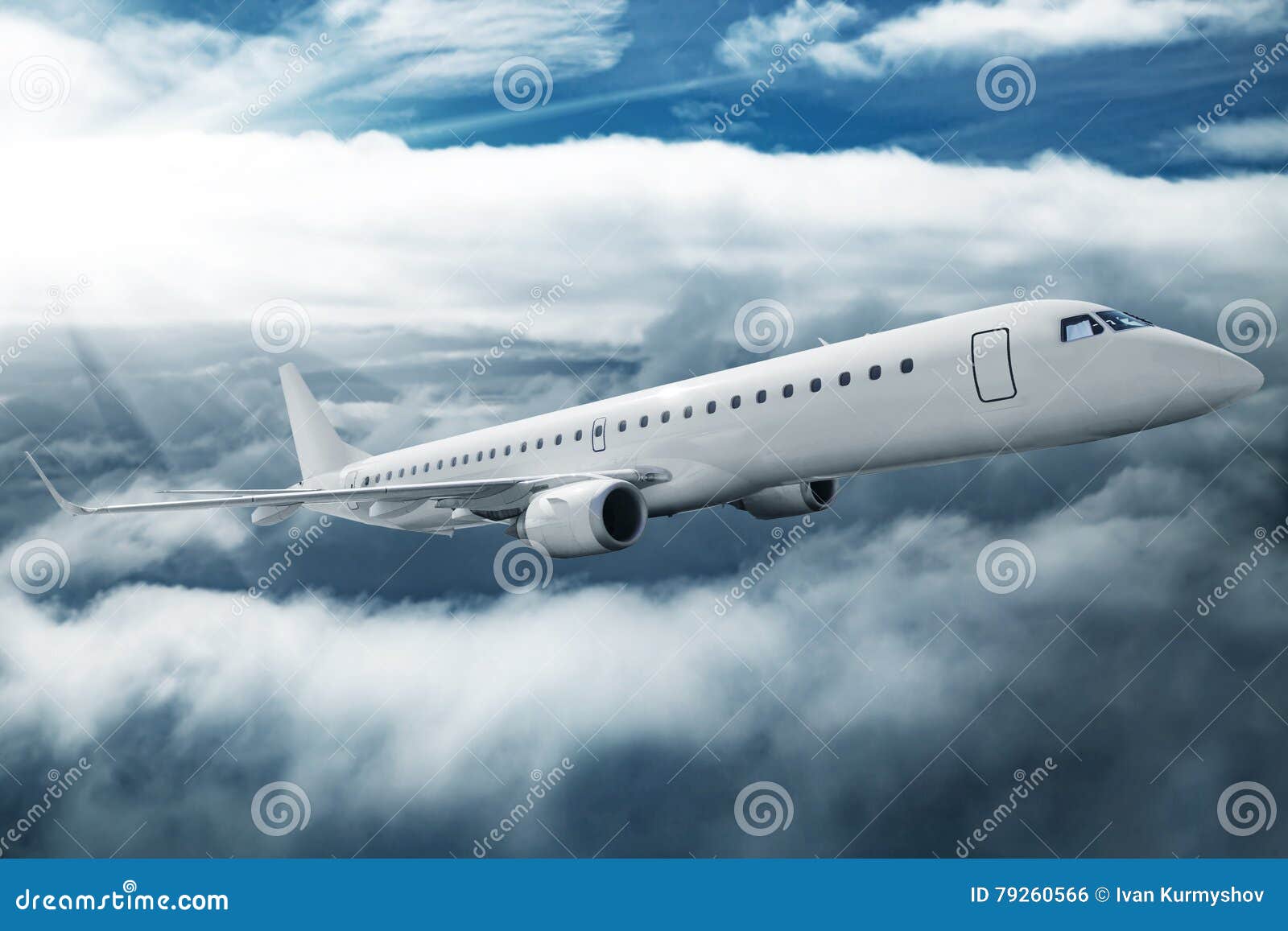 White Airplane Flying Higher Clouds at Daytime Stock Photo - Image of ...