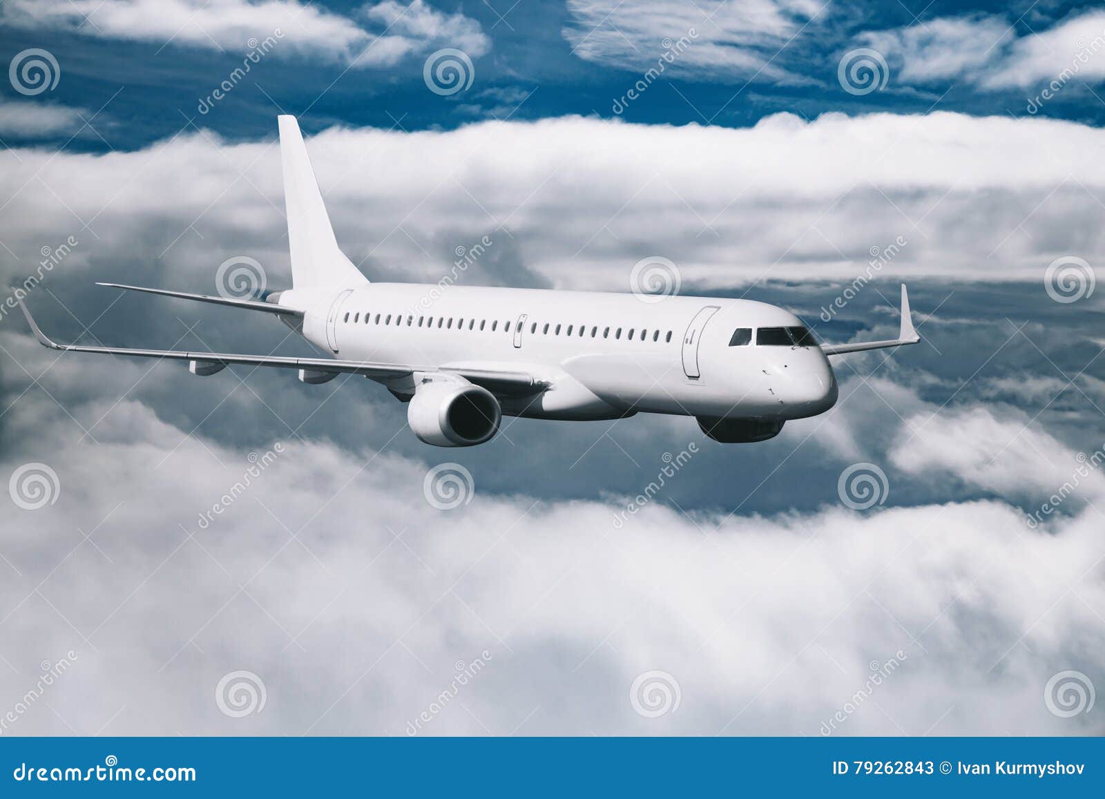 White Airplane Flying Higher Clouds at Daytime Stock Image - Image of ...