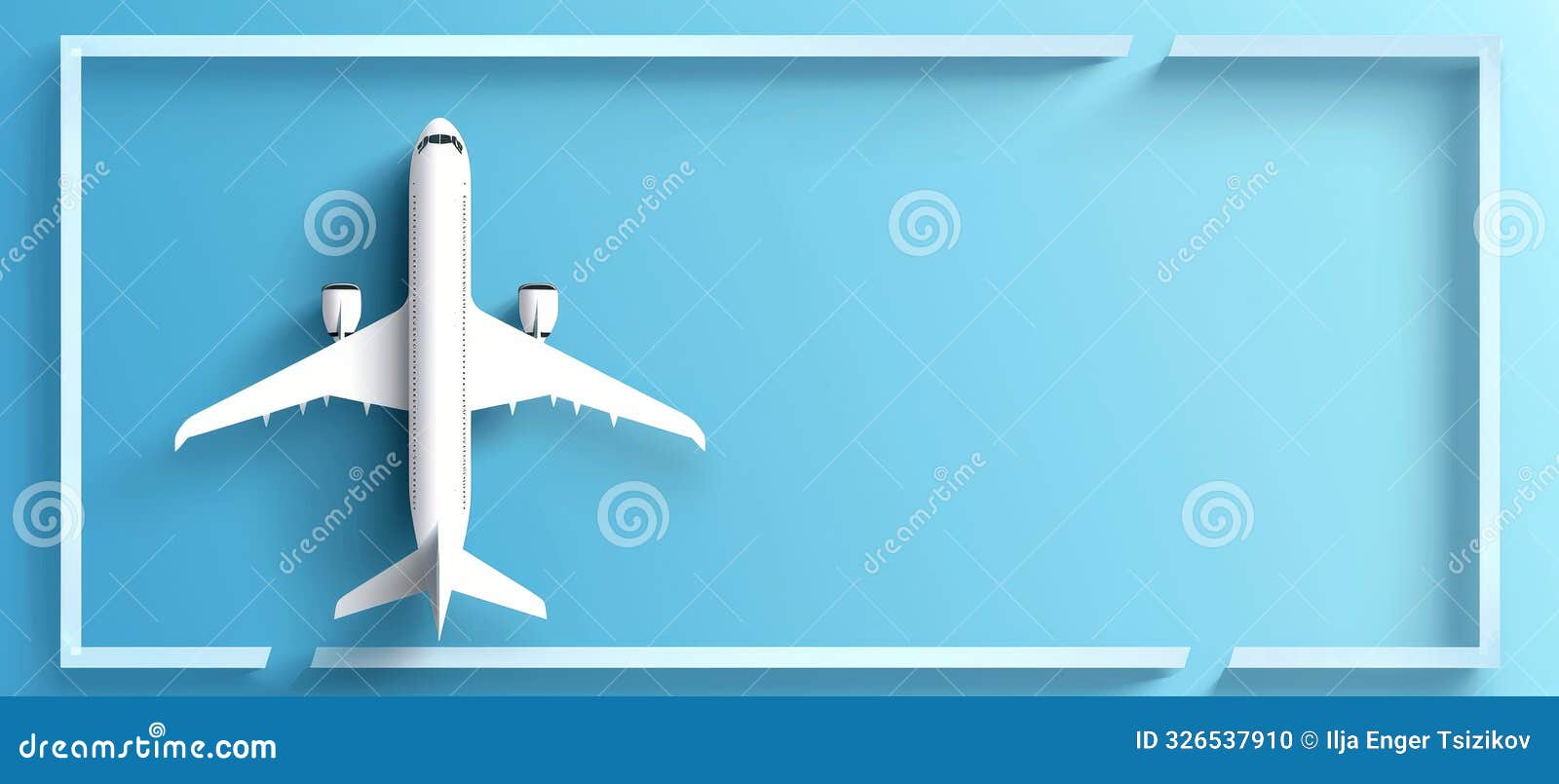 White Airplane Model Inside Rectangular Frame on Blue Background ...