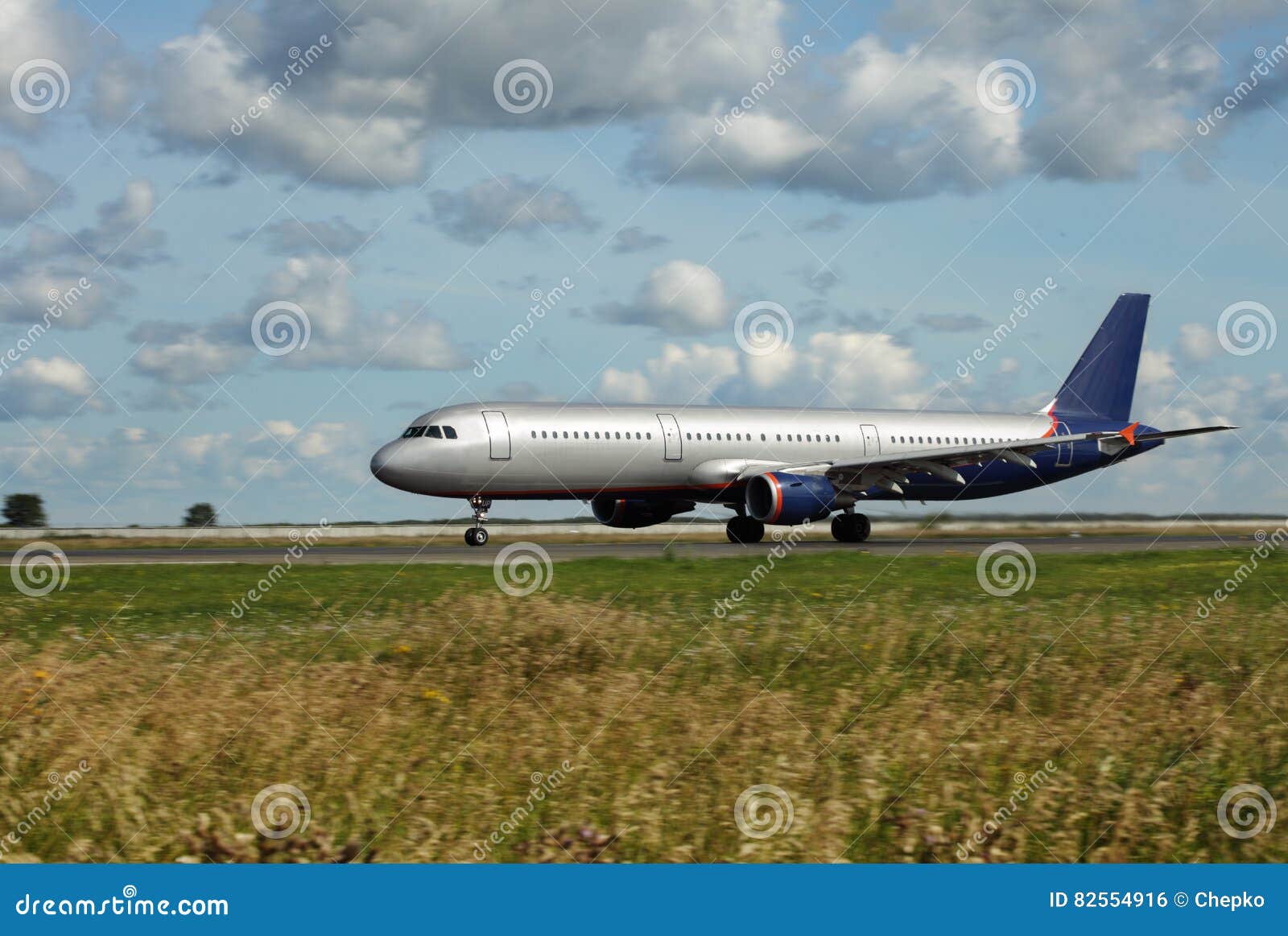 White Airplane Moves Along Runway Stock Photo - Image of horizontal ...