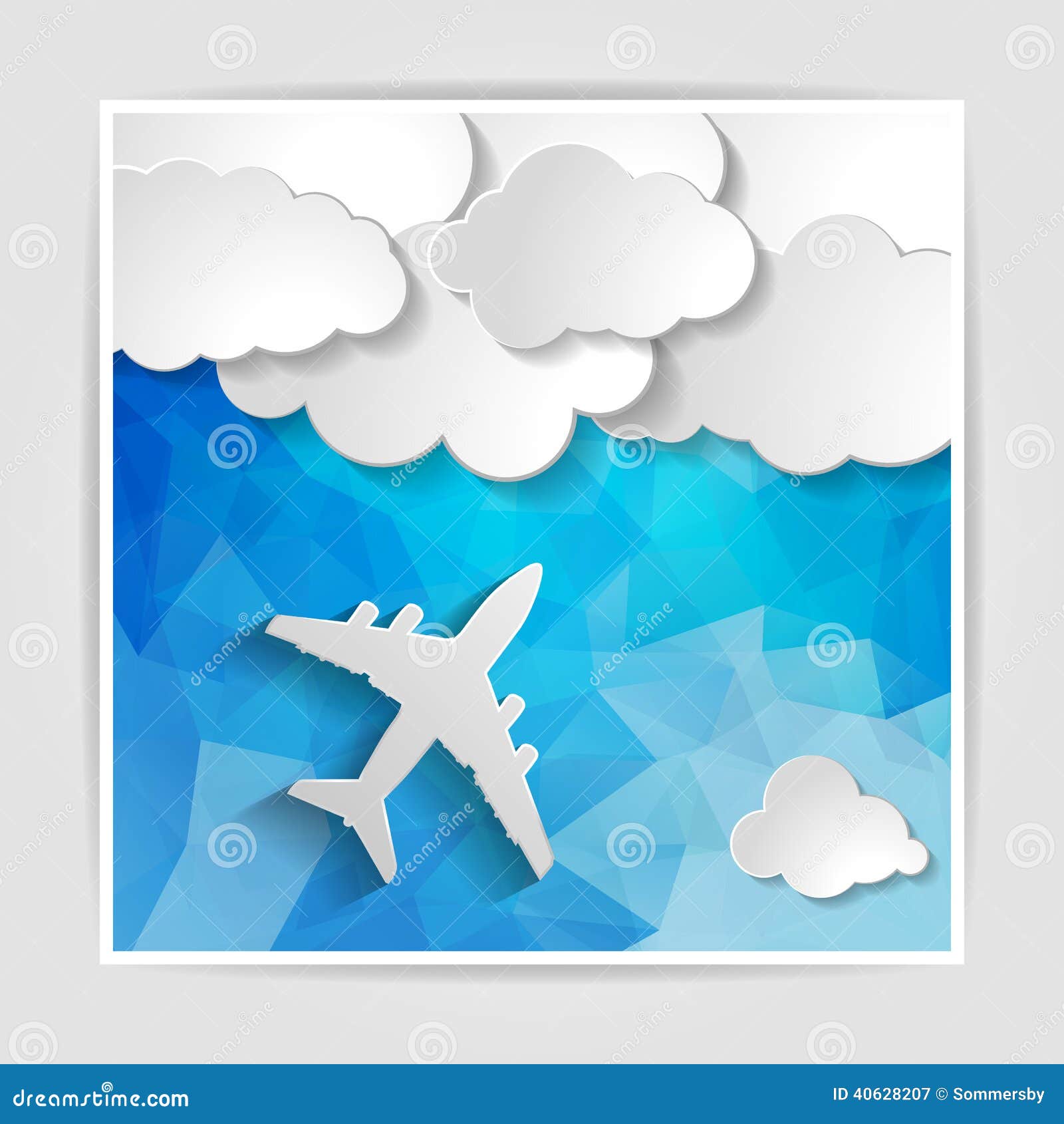 White Airplane with Paper Clouds on the Abstract Blue Geometric Stock ...