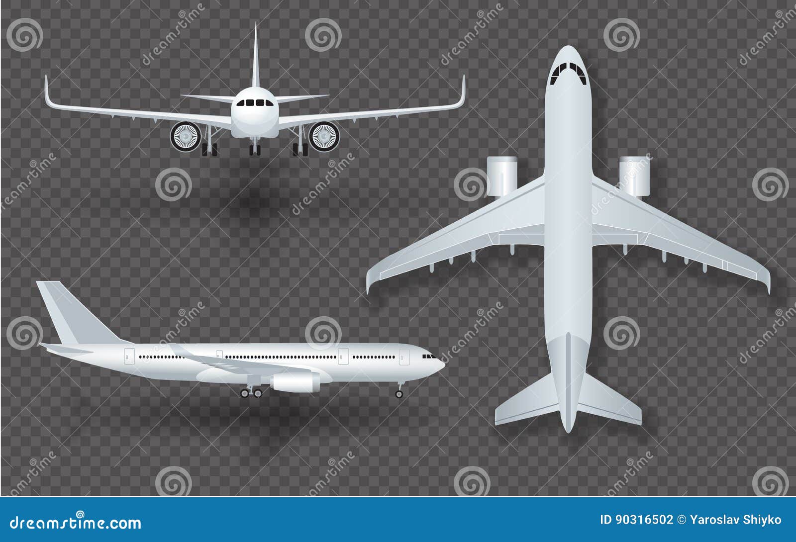 White Airplane with Shadow Icon Set on Transparent Background in ...