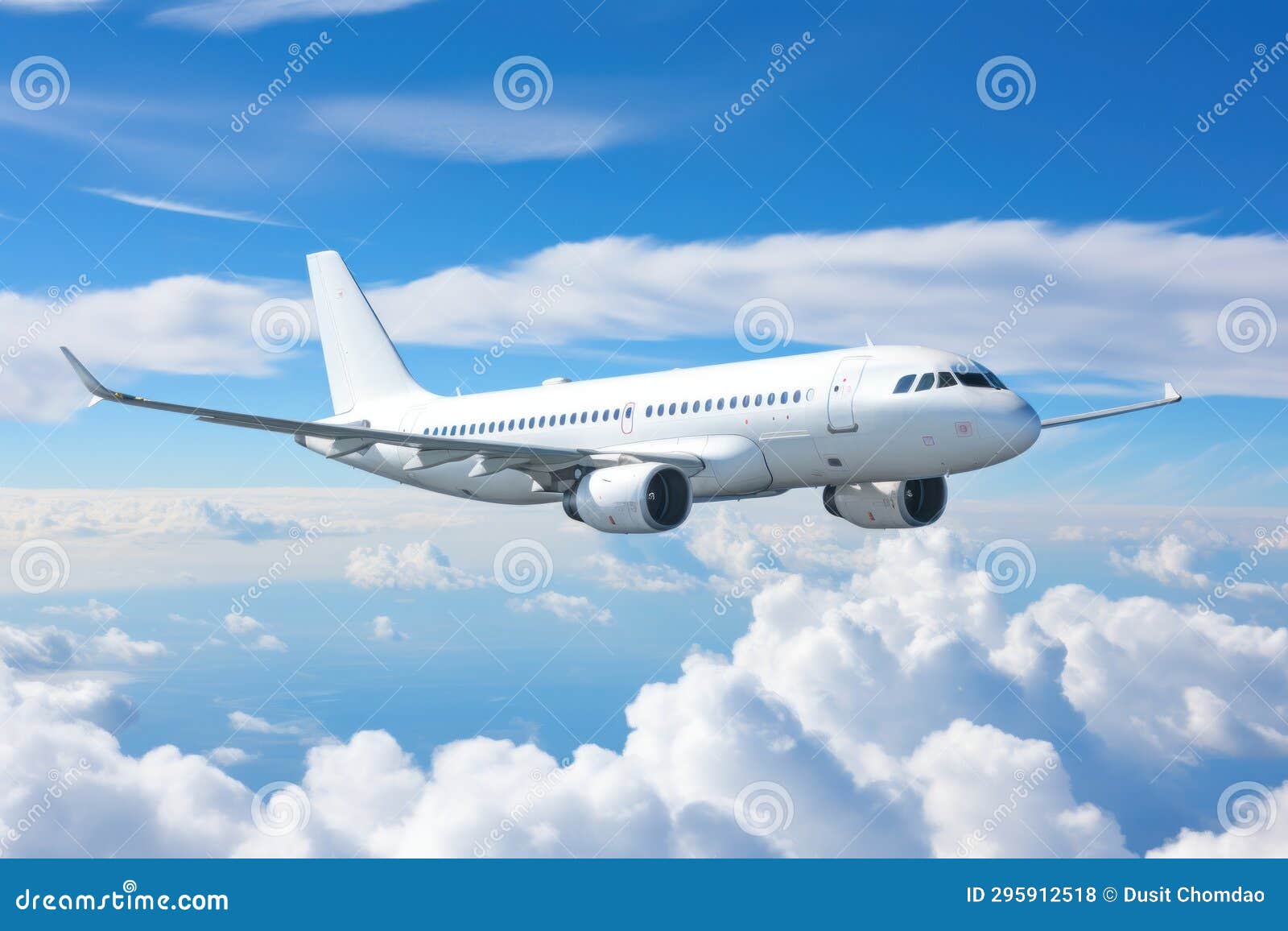 White Airplane in the Sky, Side View. Generative AI Stock Photo - Image ...