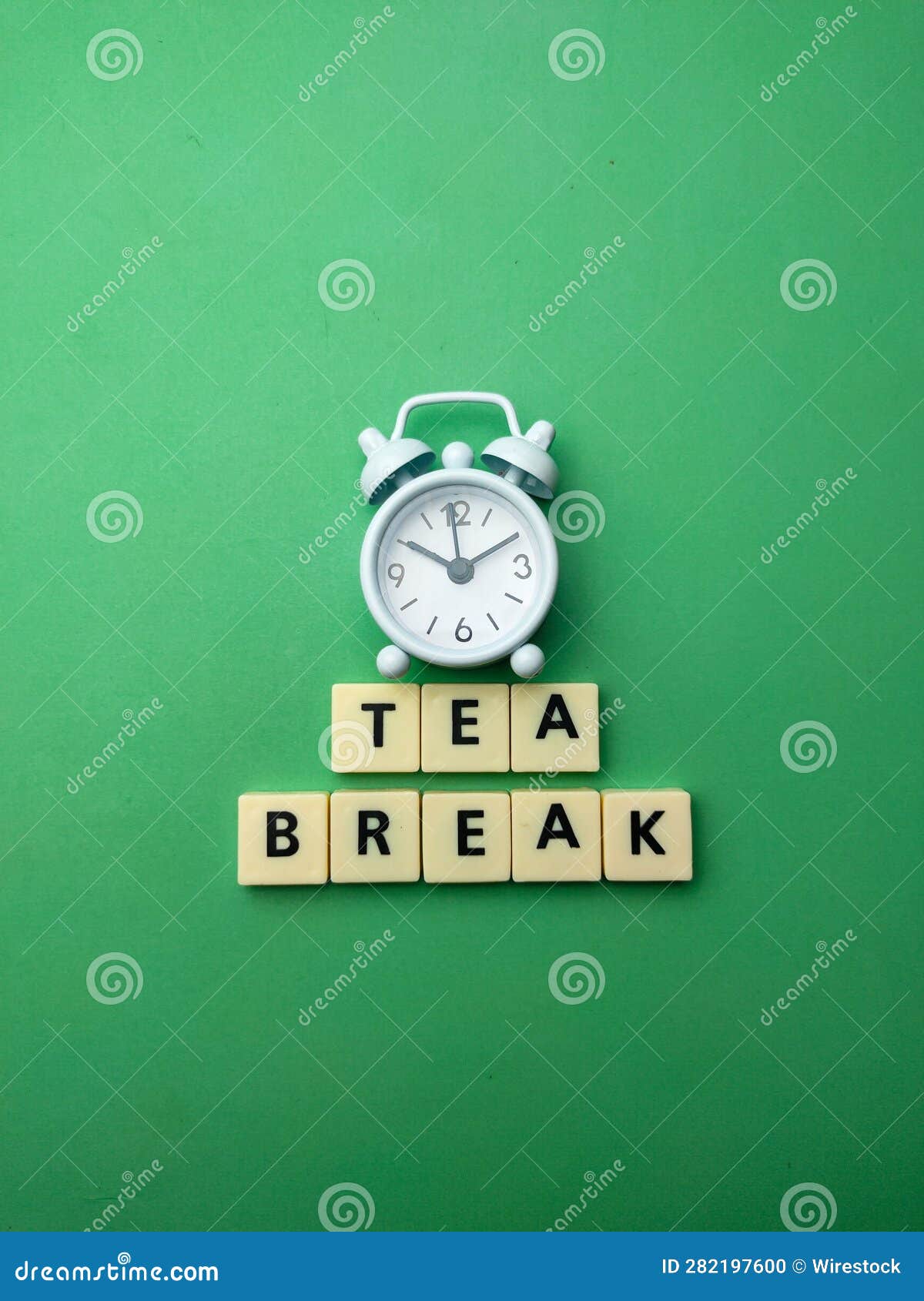 White Alarm Clock with the Phrase TEA BREAK. Stock Photo - Image of ...