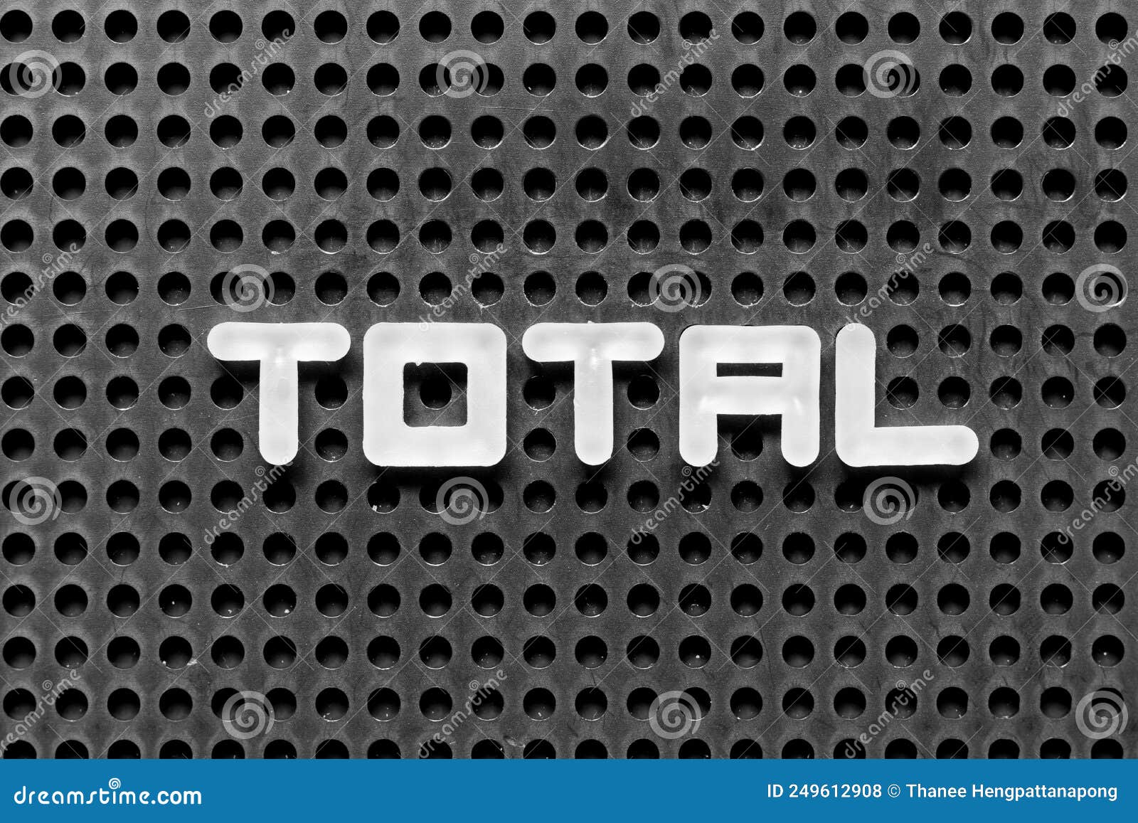 White Letter in Word Total on Black Pegboard Background Stock Photo ...