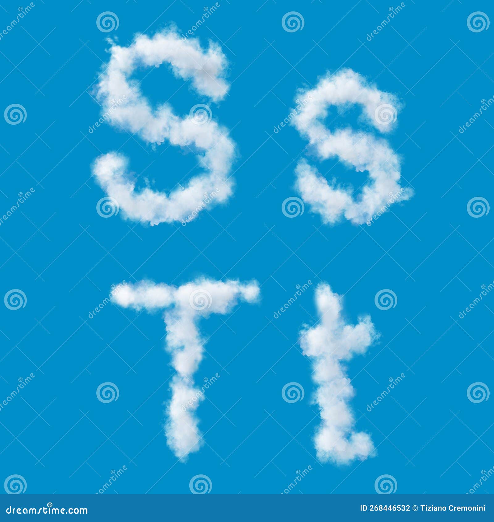 White Alphabet Made of Clouds on a Blue Sky, Uppercase and Lowercase ...