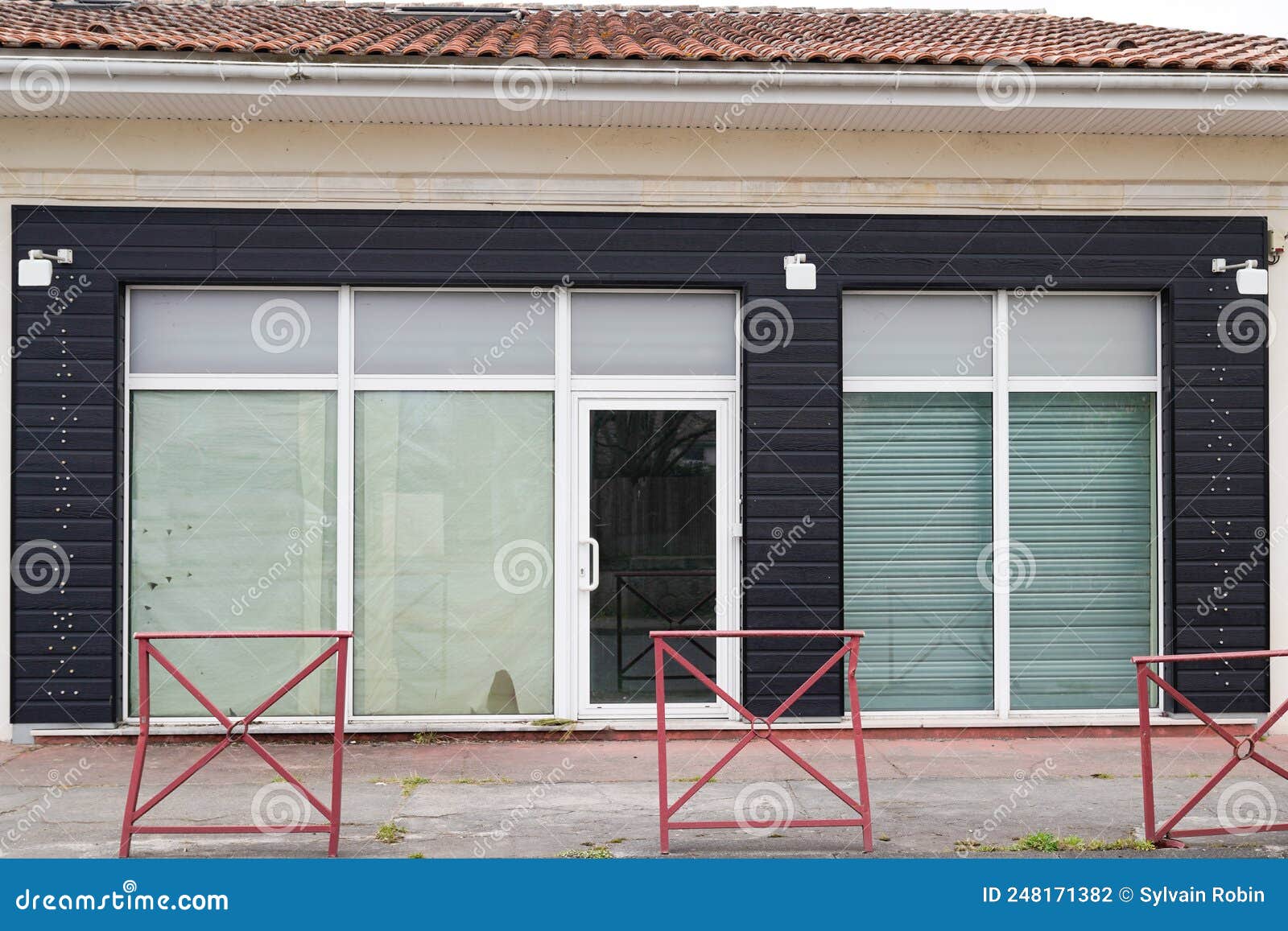 White Aluminium Window Facade Shop Closed Empty Front Store Stock Photo ...