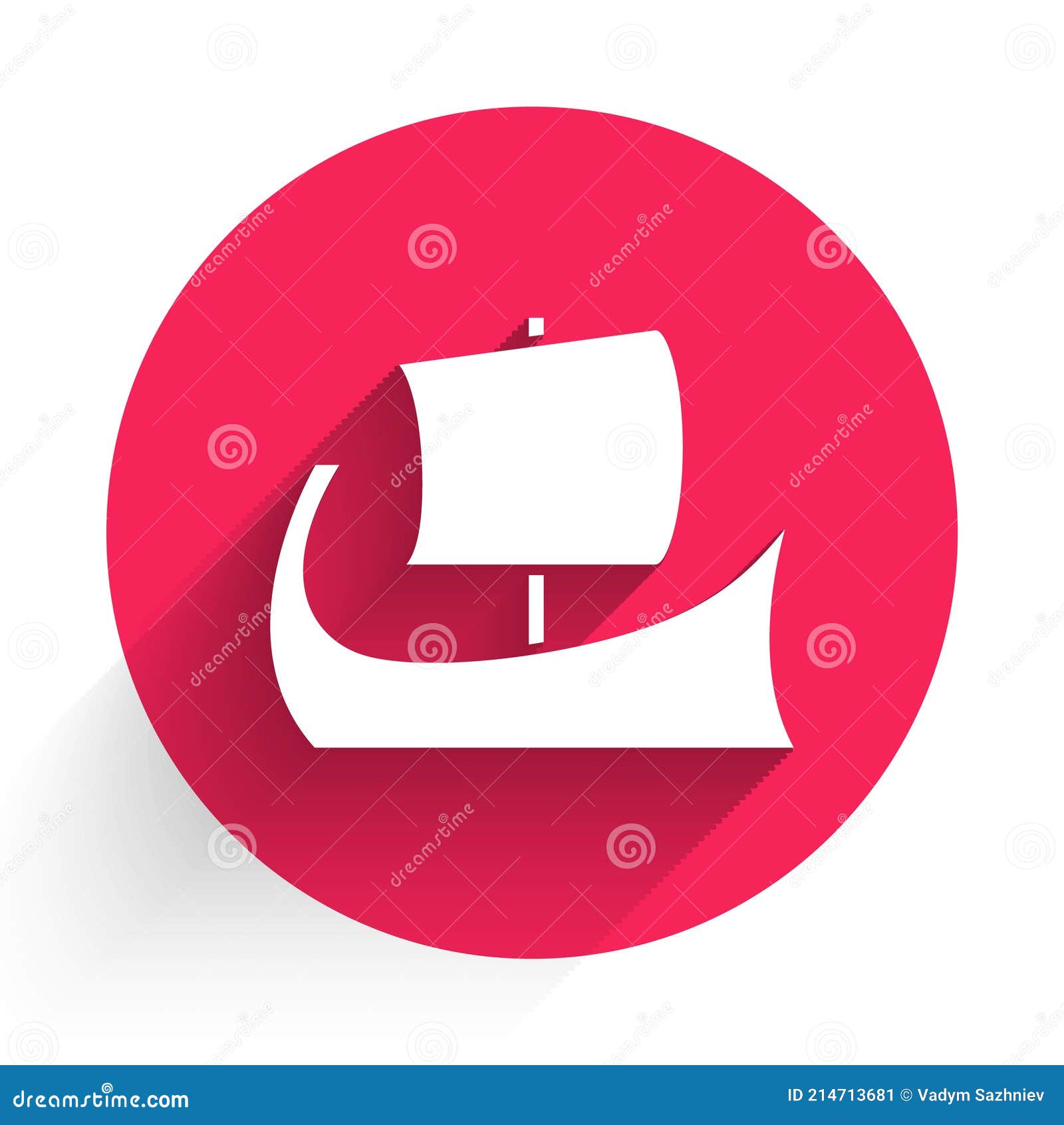 White Ancient Greek Trireme Icon Isolated with Long Shadow. Red Circle ...