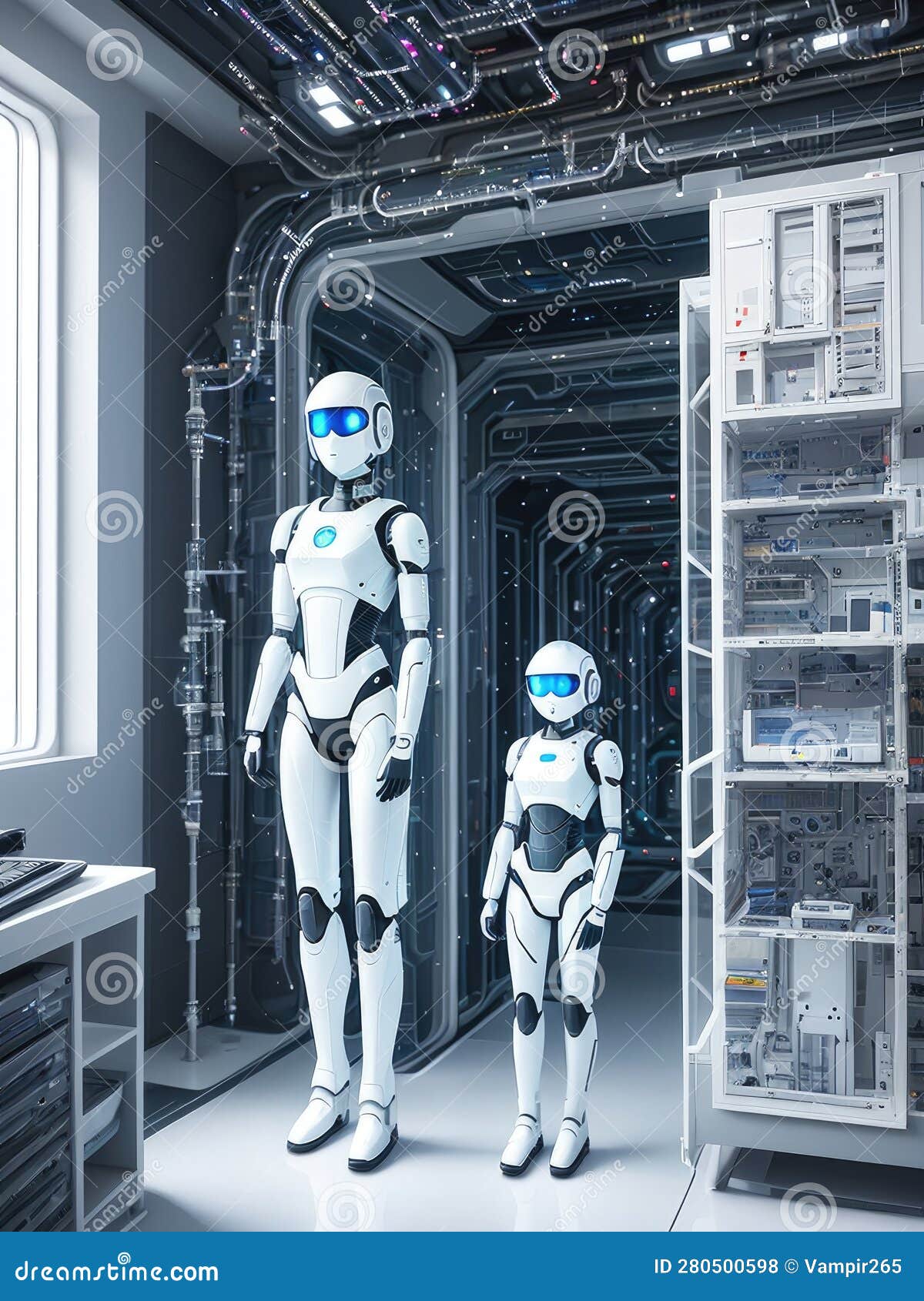 A White Android in the Interior of a Spaceship. Generative by AI Stock ...