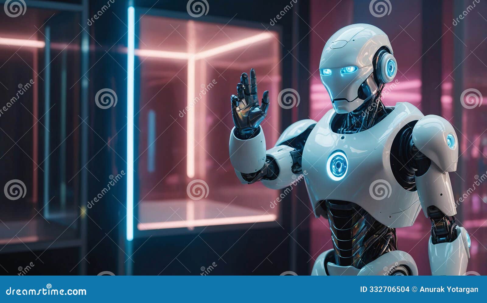 White Android Robot Figure Standing on Cyan Blue Gradient Background ...