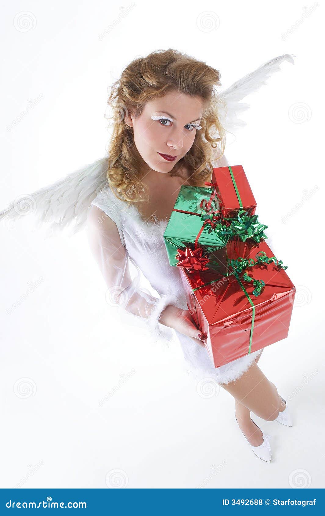White angel with present stock photo. Image of woman, christmas - 3492688