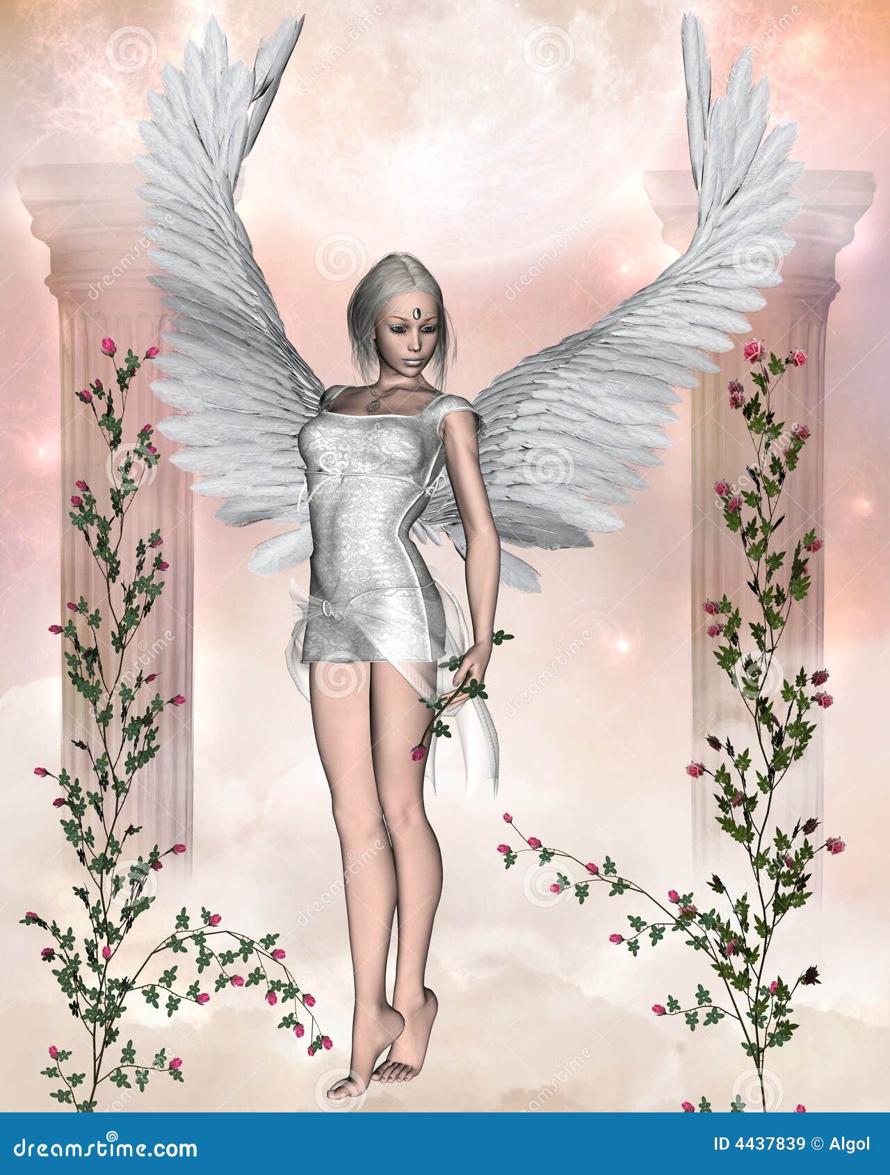 White Angel with Roses. stock illustration. Illustration of beautiful ...