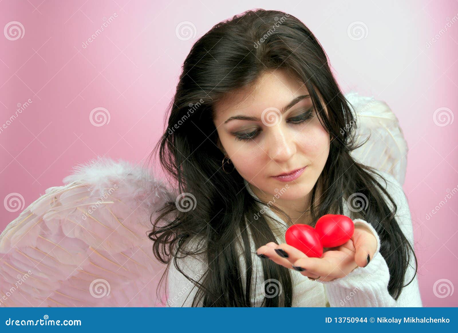 White Angel with Two Hearts Stock Photo - Image of portrait, hair: 13750944