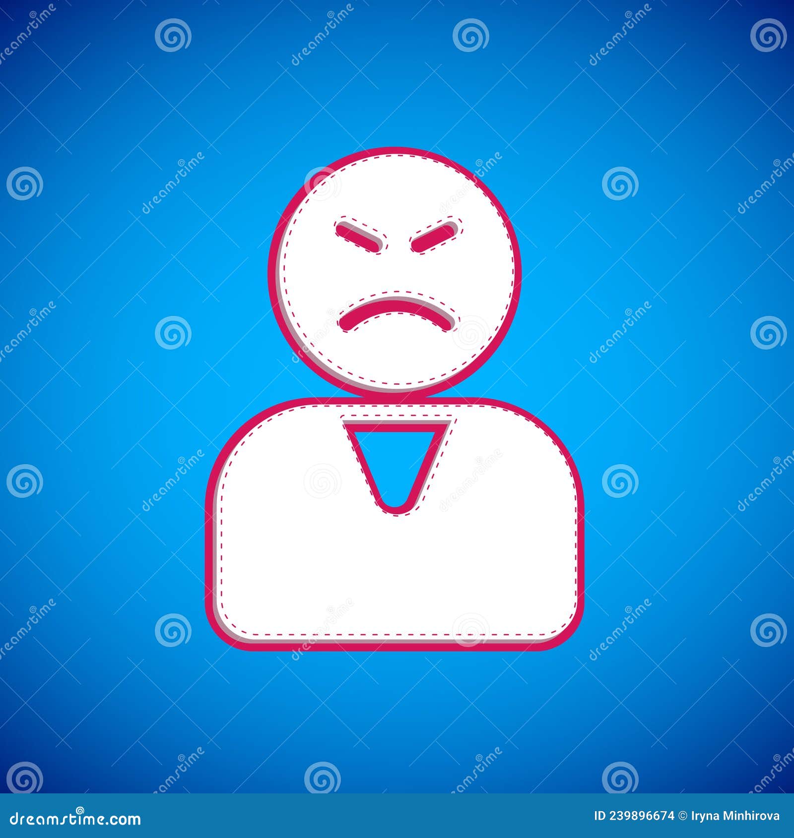 White Angry Customer Icon Isolated on Blue Background. Vector Stock ...