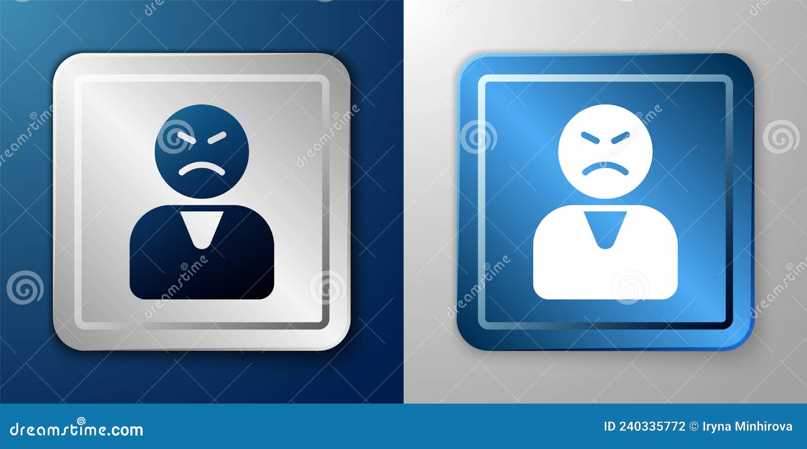 White Angry Customer Icon Isolated on Blue and Grey Background. Silver ...