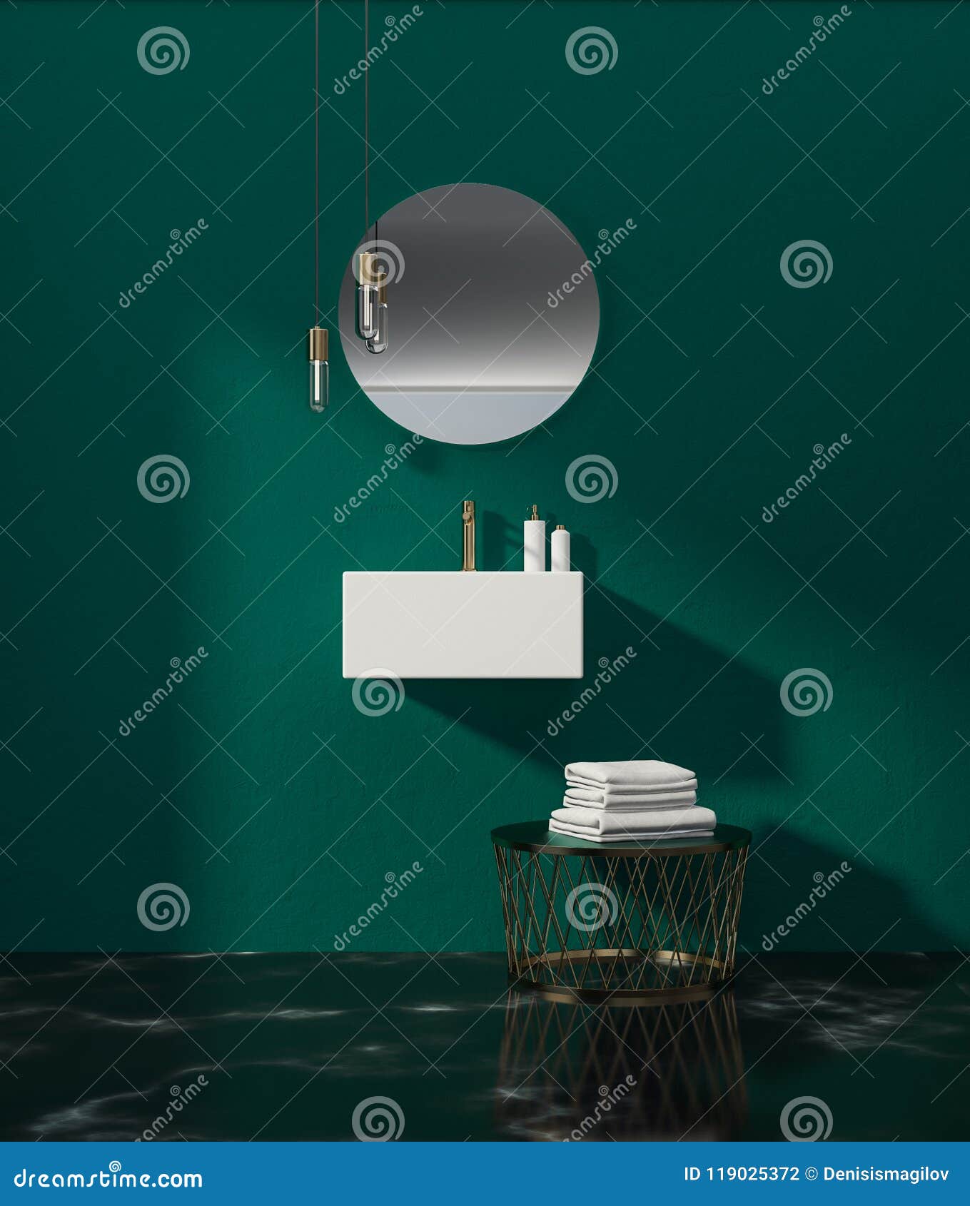 Angular Sink in an Emerald Bathroom Stock Illustration - Illustration ...