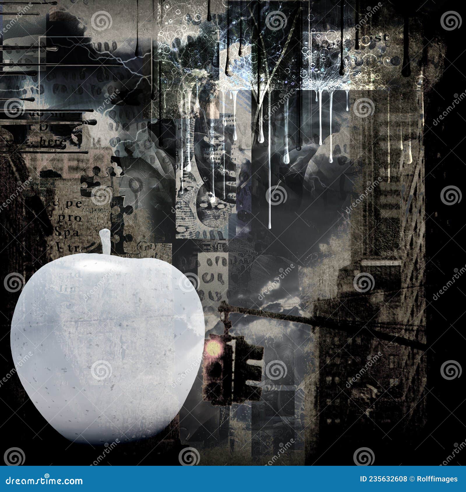 White Apple. Modern Urban Grunge Art Stock Illustration - Illustration ...