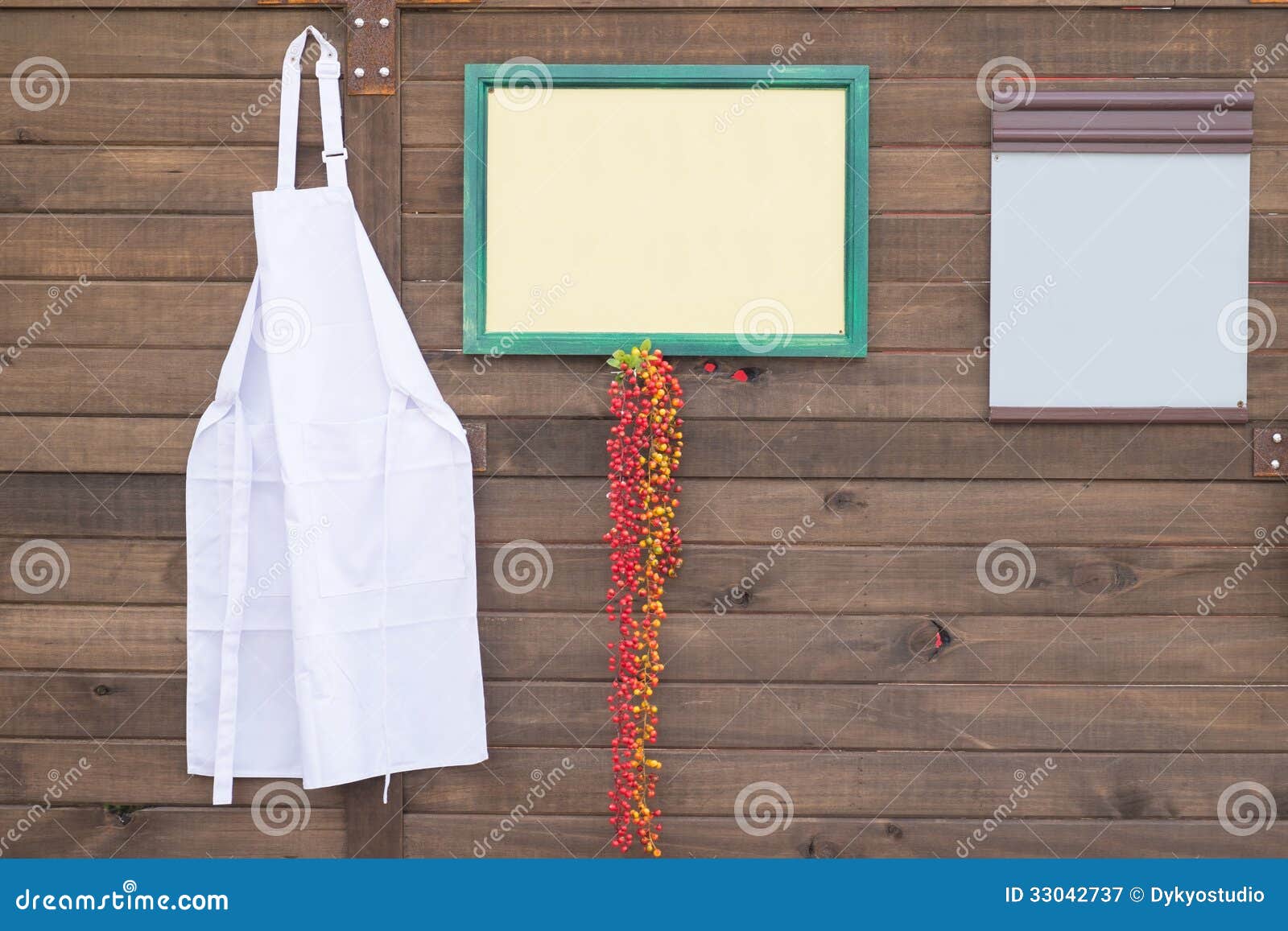 White Apron on the Wall with Frame for Your Text Stock Image - Image of ...