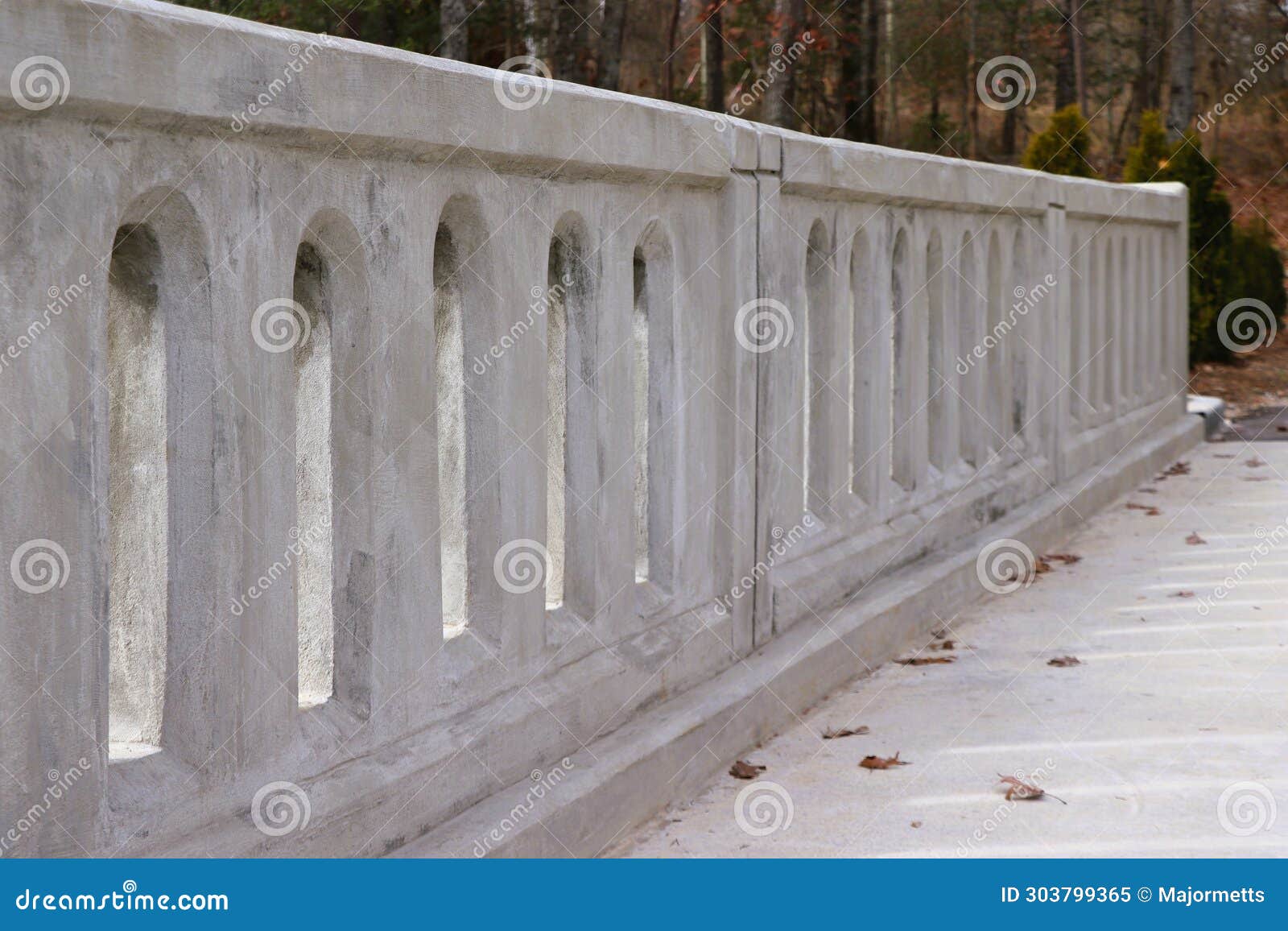 White Arched Cement Bridge Balustrade with Leaves Stock Image - Image ...